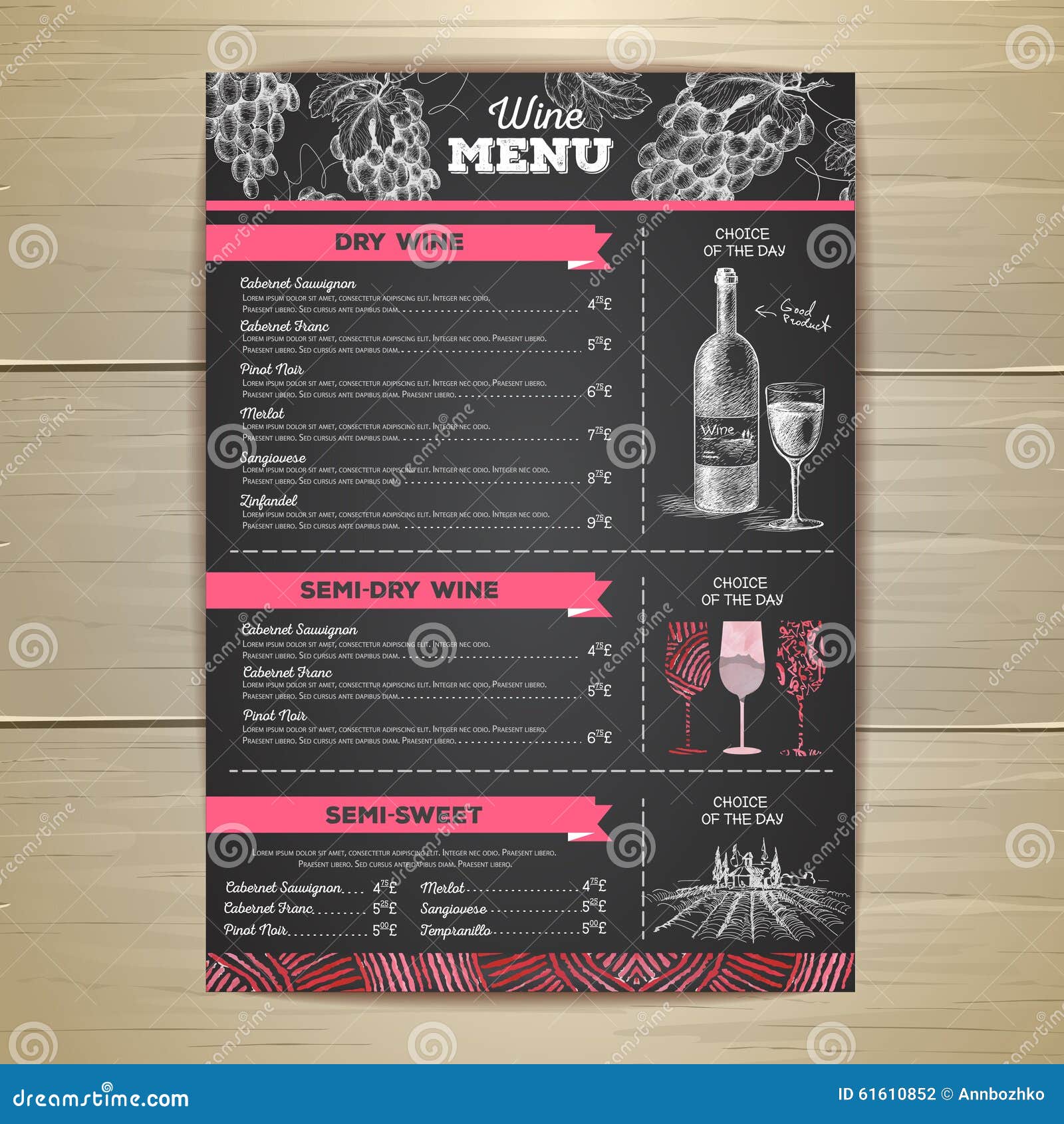 Vintage Wine Menu Design. Document Template Stock Vector - Illustration ...
