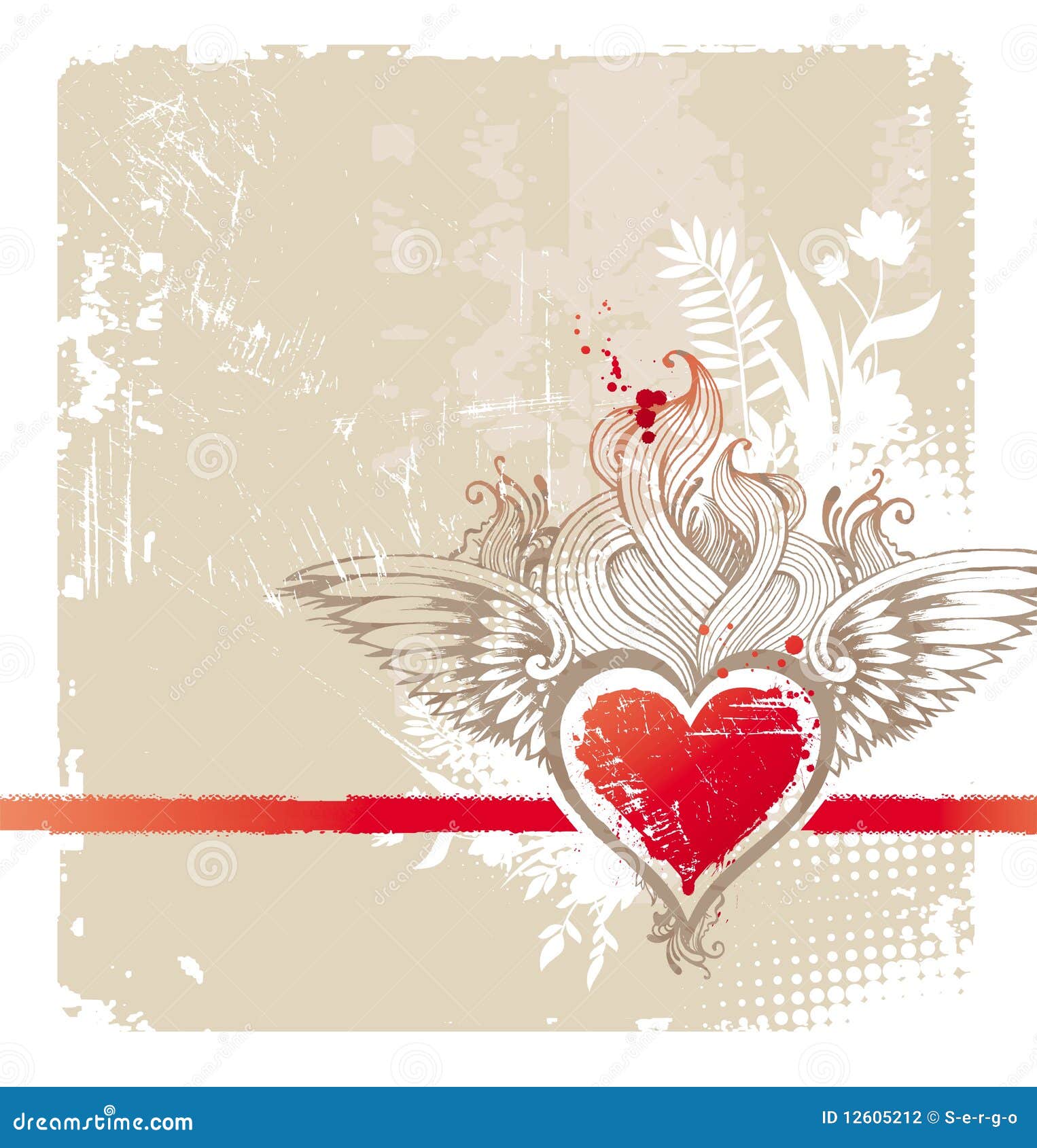 Vintage winged heart stock vector. Illustration of halftone - 12605212