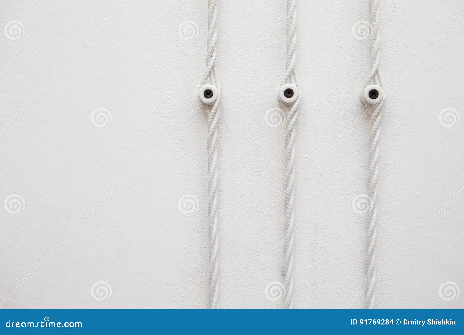 Vintage Wiring on White Wall, Electric Wire Stock Photo - Image of ...
