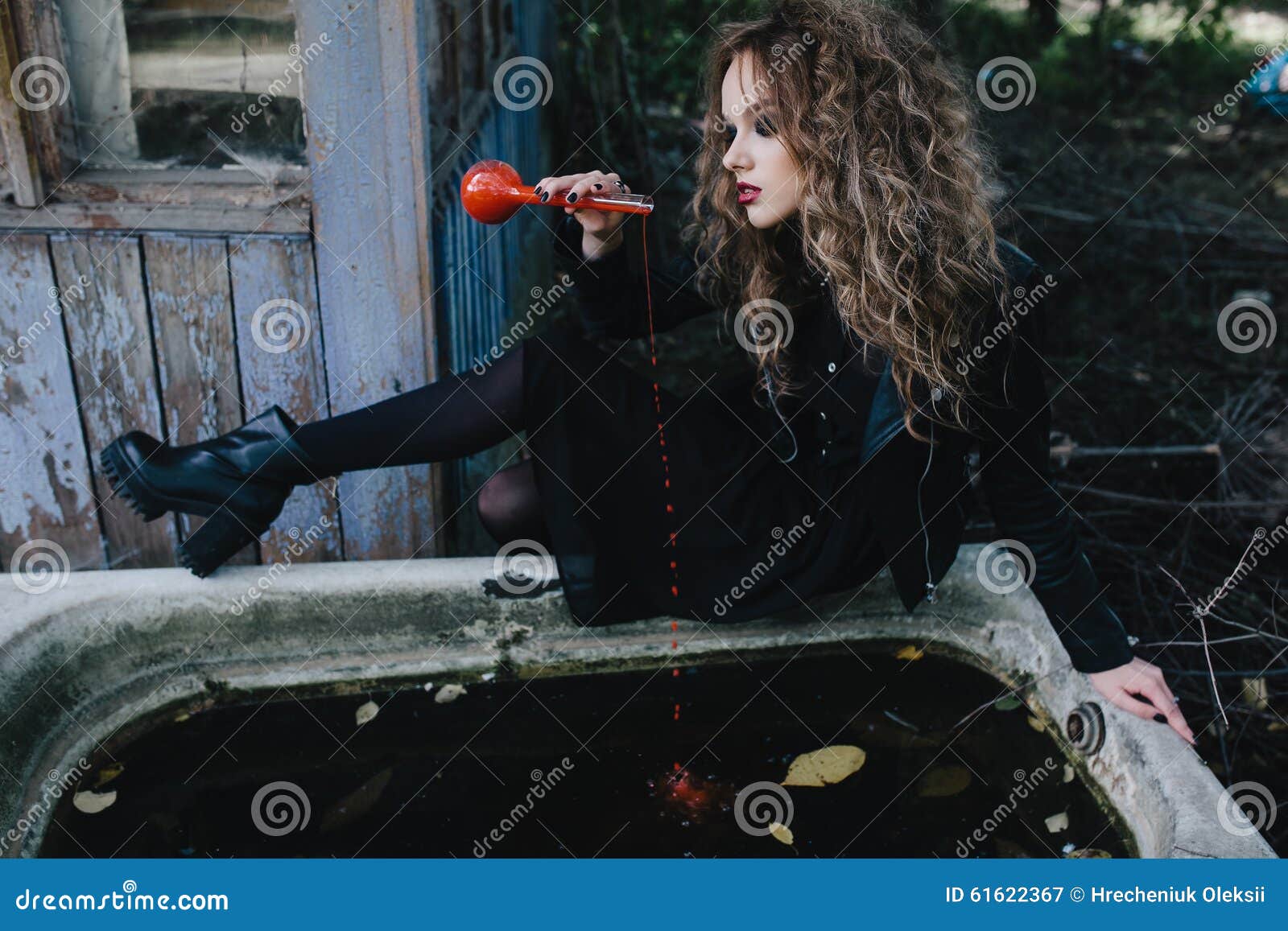 Vintage Witch with Elixir in Hand Stock Image - Image of bottle ...