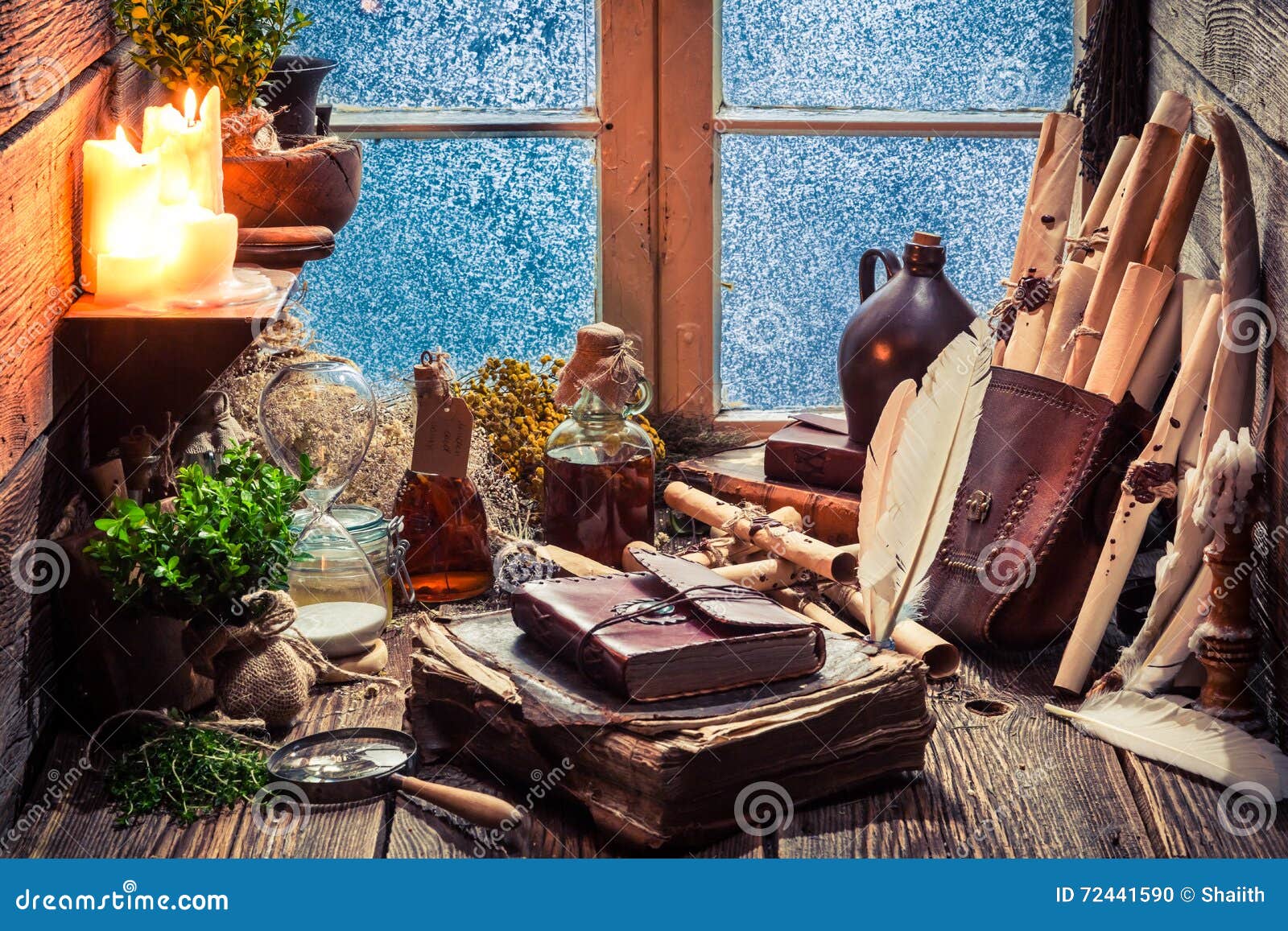 Vintage Witch Workshop Full of Scrolls and Recipe Stock Photo - Image ...
