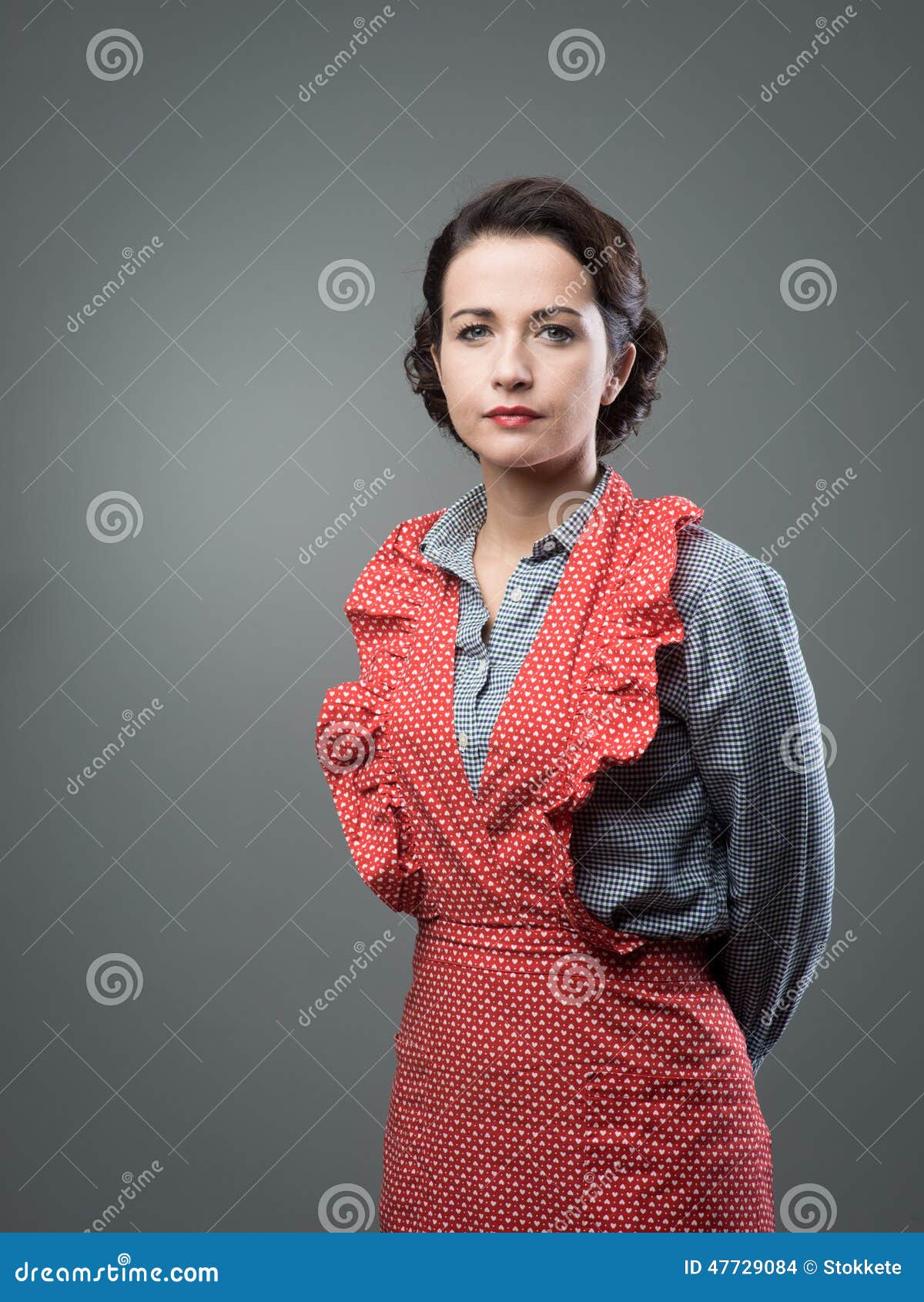Vintage woman in apron stock photo. Image of housewife - 47729084