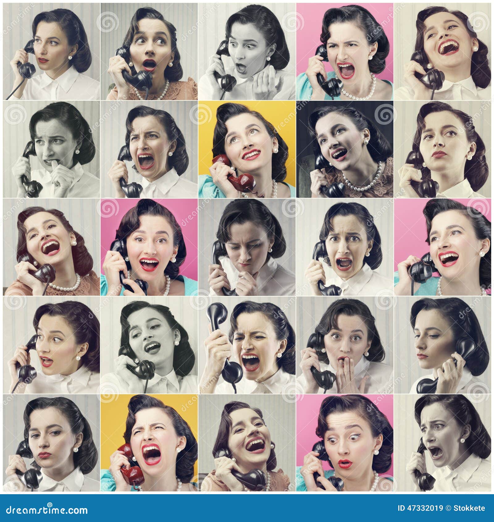 Vintage woman at the phone stock image. Image of model - 47332019