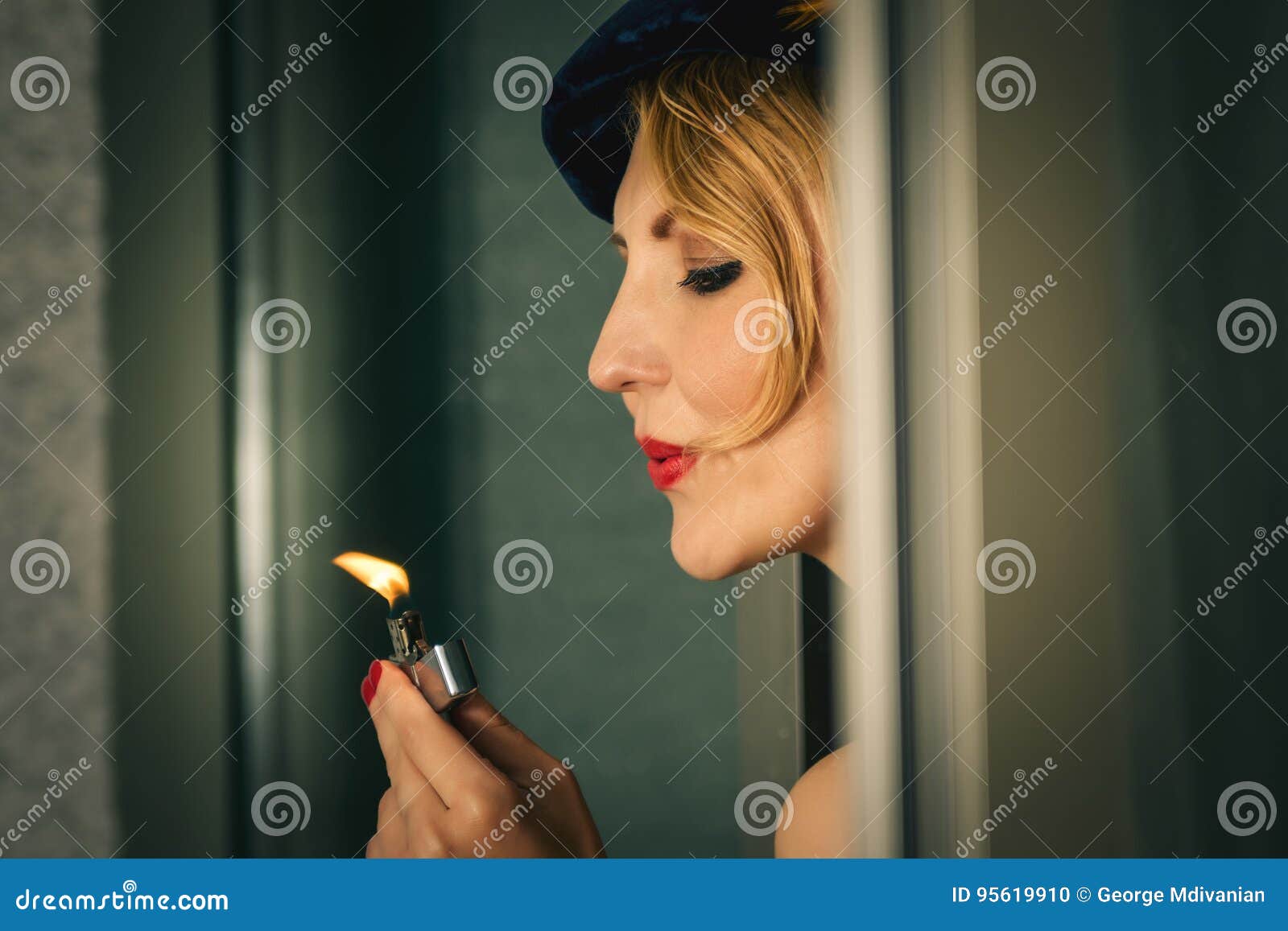 Vintage Woman Portrait with the Lighter Stock Photo - Image of person ...