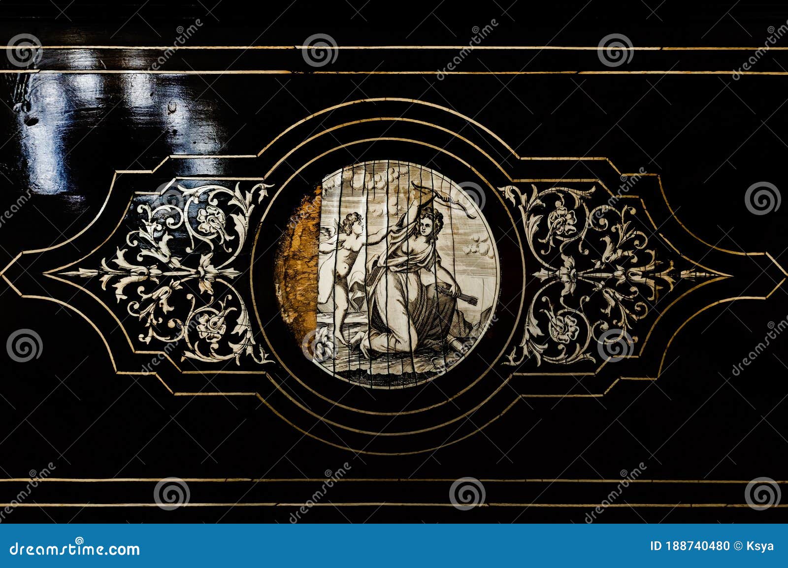 Vintage Wood Panel Decorated with Shell Inlay Stock Photo - Image of ...