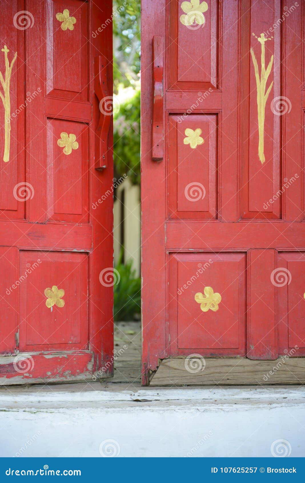 Vintage wood red door open stock image. Image of asian - 107625257