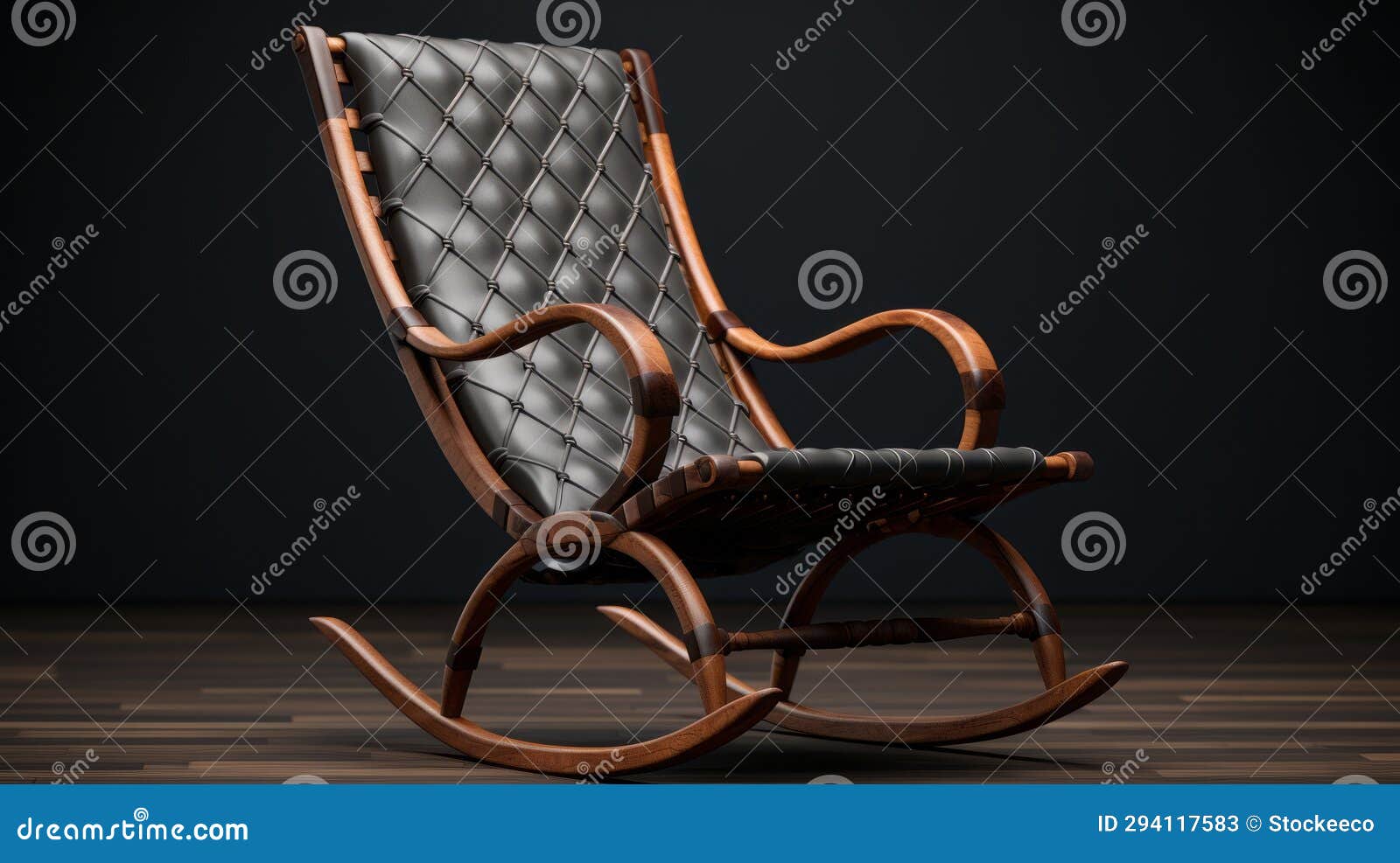Vintage Wood Rocking Chair with Leather Upholstery - 3d Model Stock ...