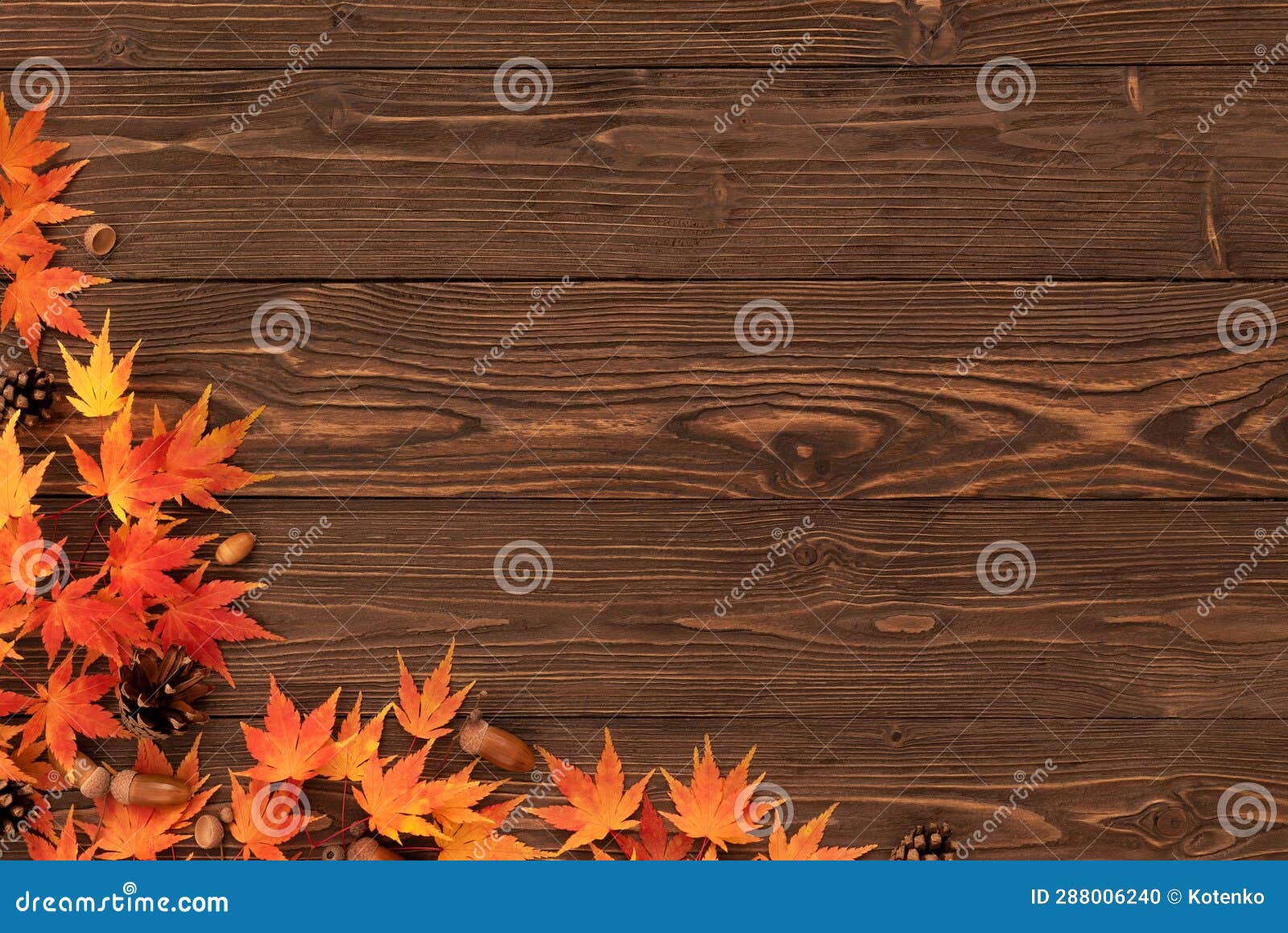 Vintage Wooden Background with Fall Foliage Border Stock Photo - Image ...