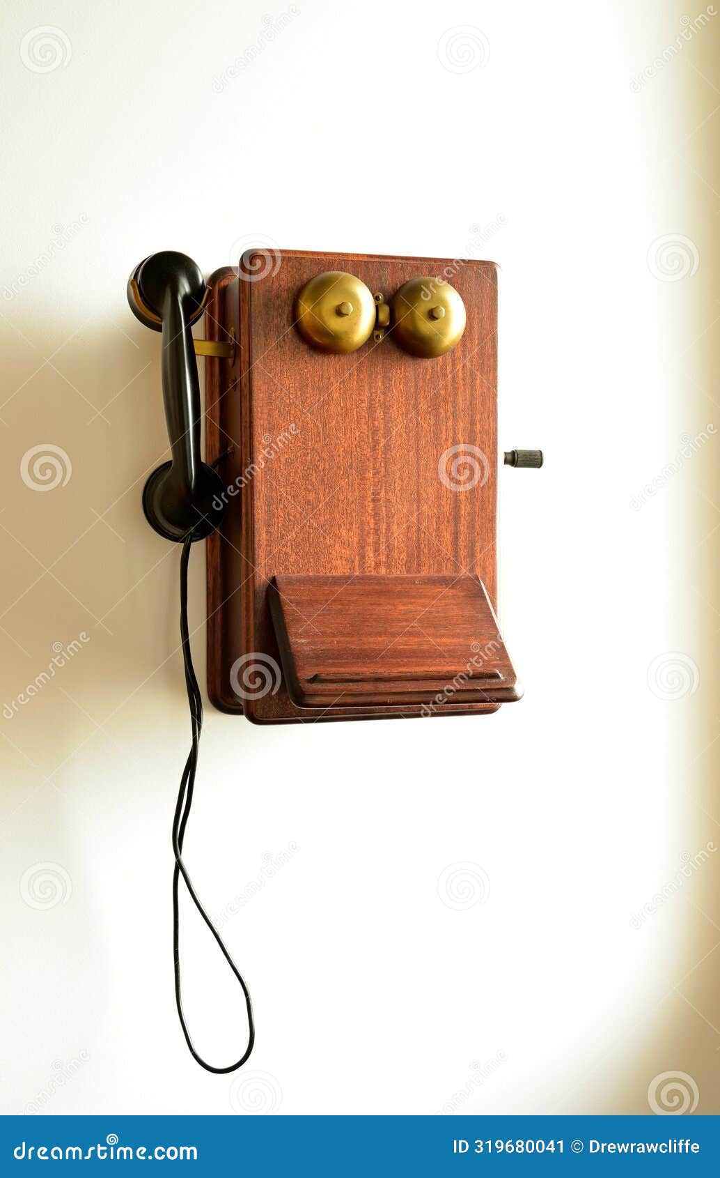 Vintage Wooden Box Wall Mounted Telephone Stock Image - Image of ...