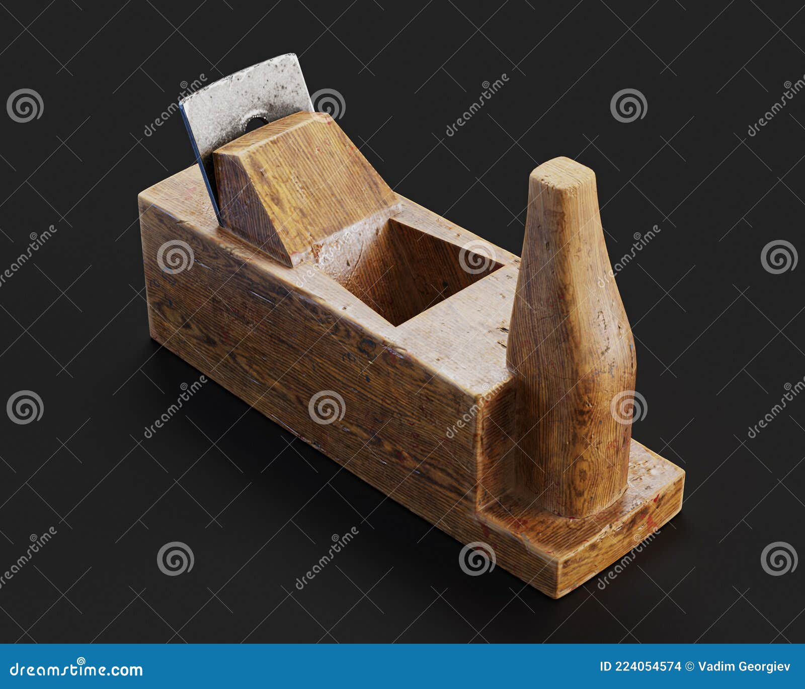 Vintage Wooden Carpenter Plane. Close-up 3D Render of Old Wooden Plane ...