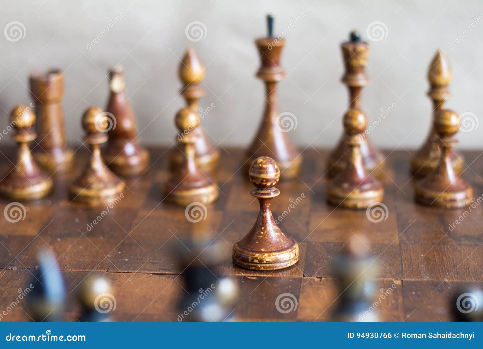 Vintage Wooden Chess Pieces on an Old Chessboard. Stock Photo - Image ...