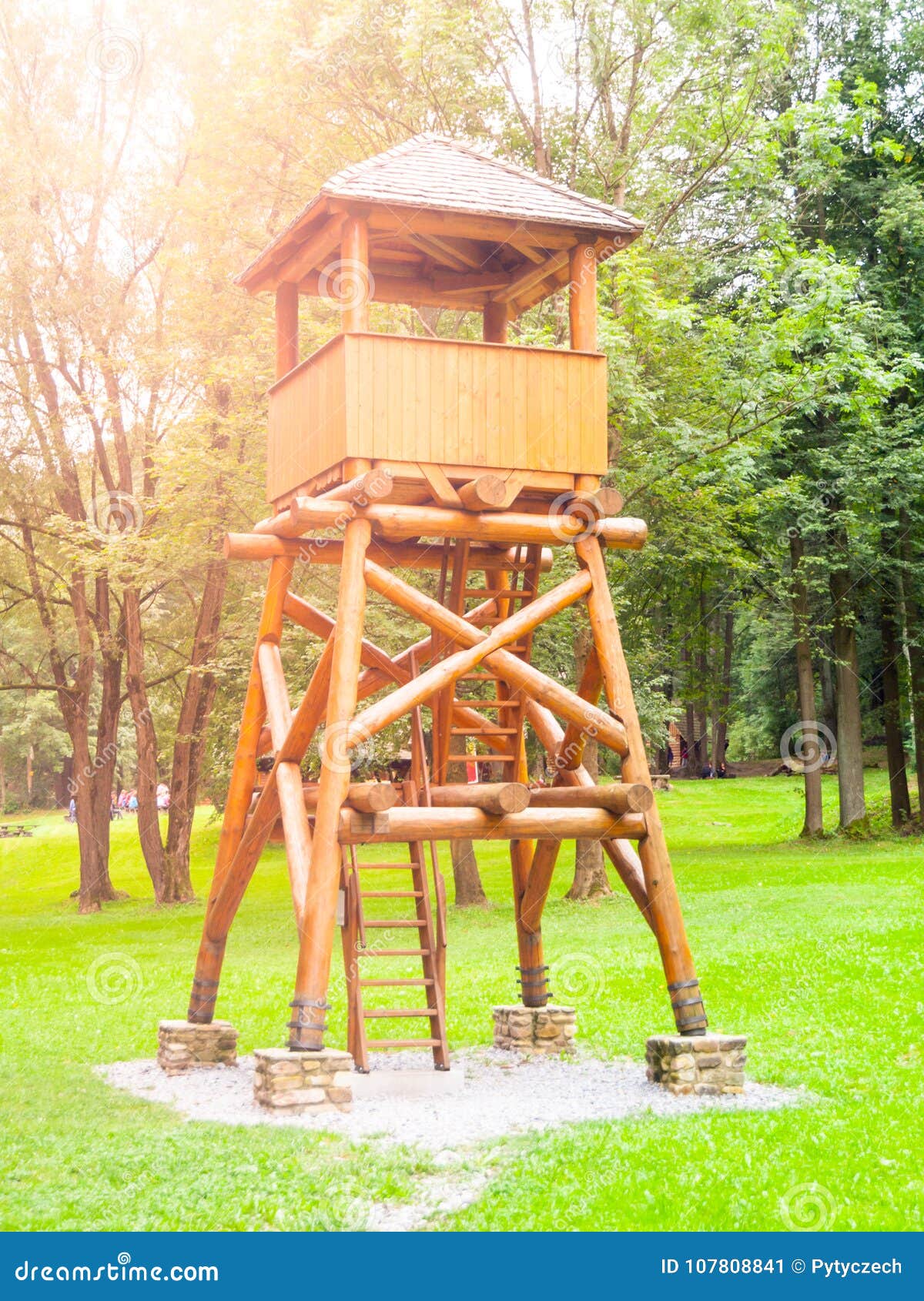 Vintage Wooden Guard Tower in the Forest Stock Image - Image of ...