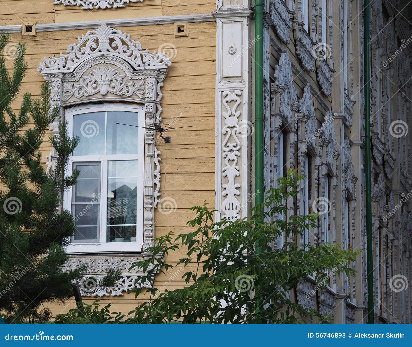 Vintage Wooden House with Decorative Windows Stock Image - Image of ...