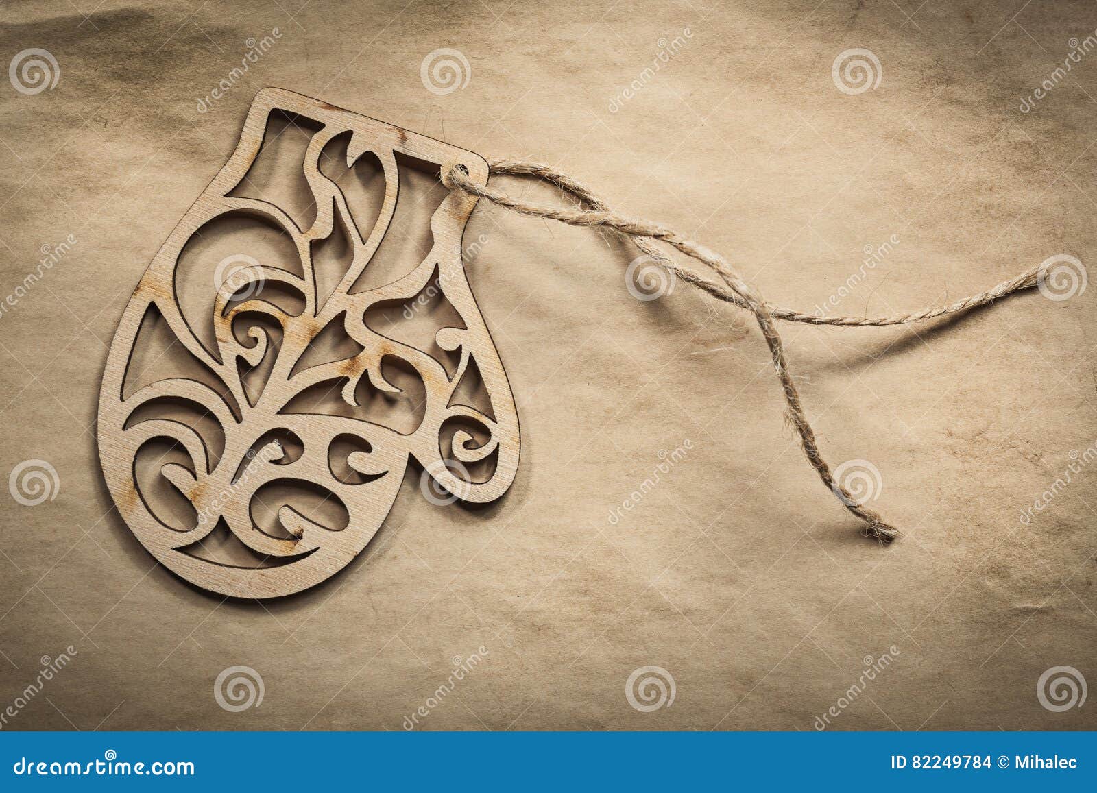 Vintage Wooden Mitten String on Paper Background Celebrations Co Stock ...