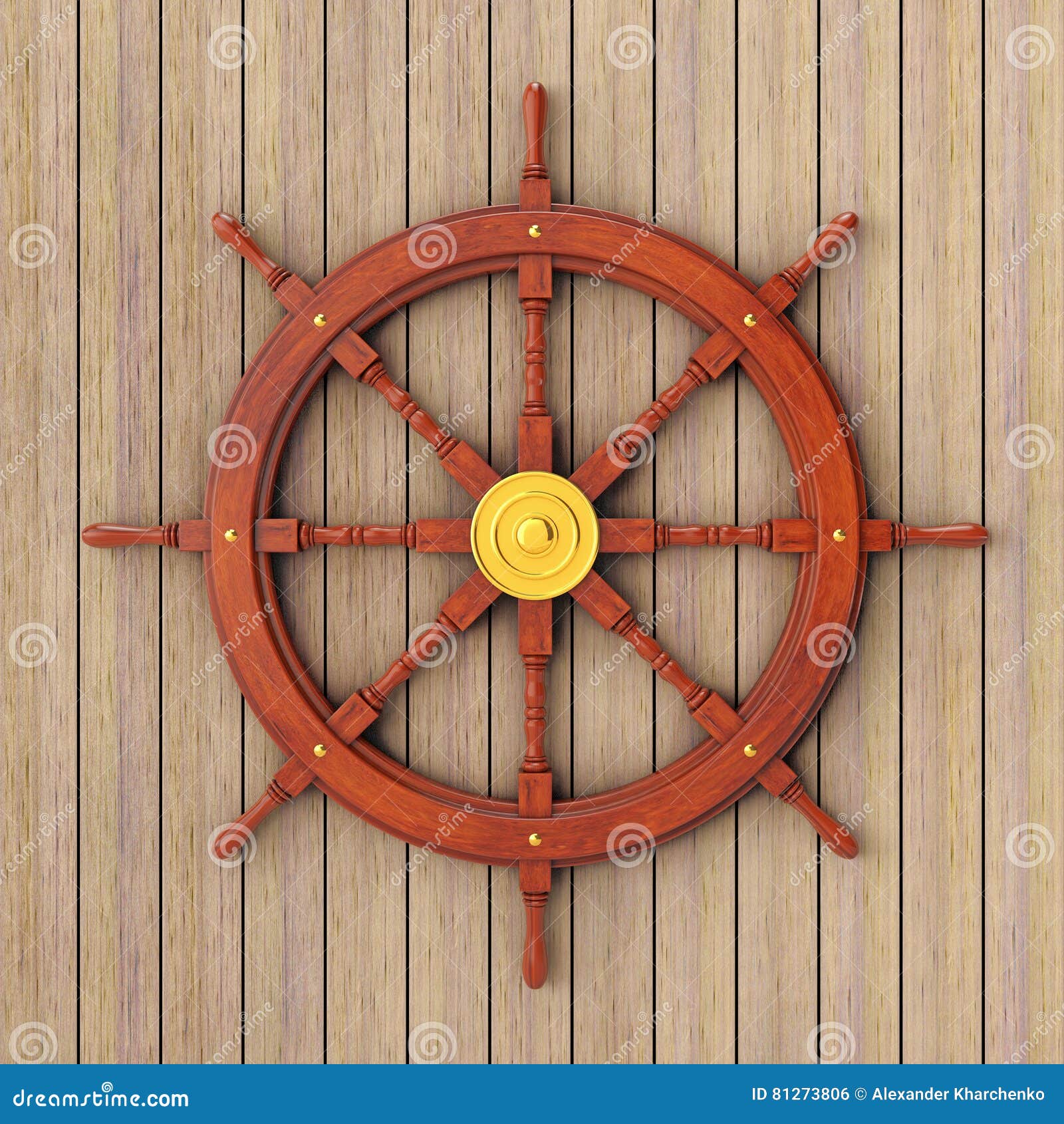 Vintage Wooden Ship Steering Wheel. 3d Rendering Stock Illustration ...