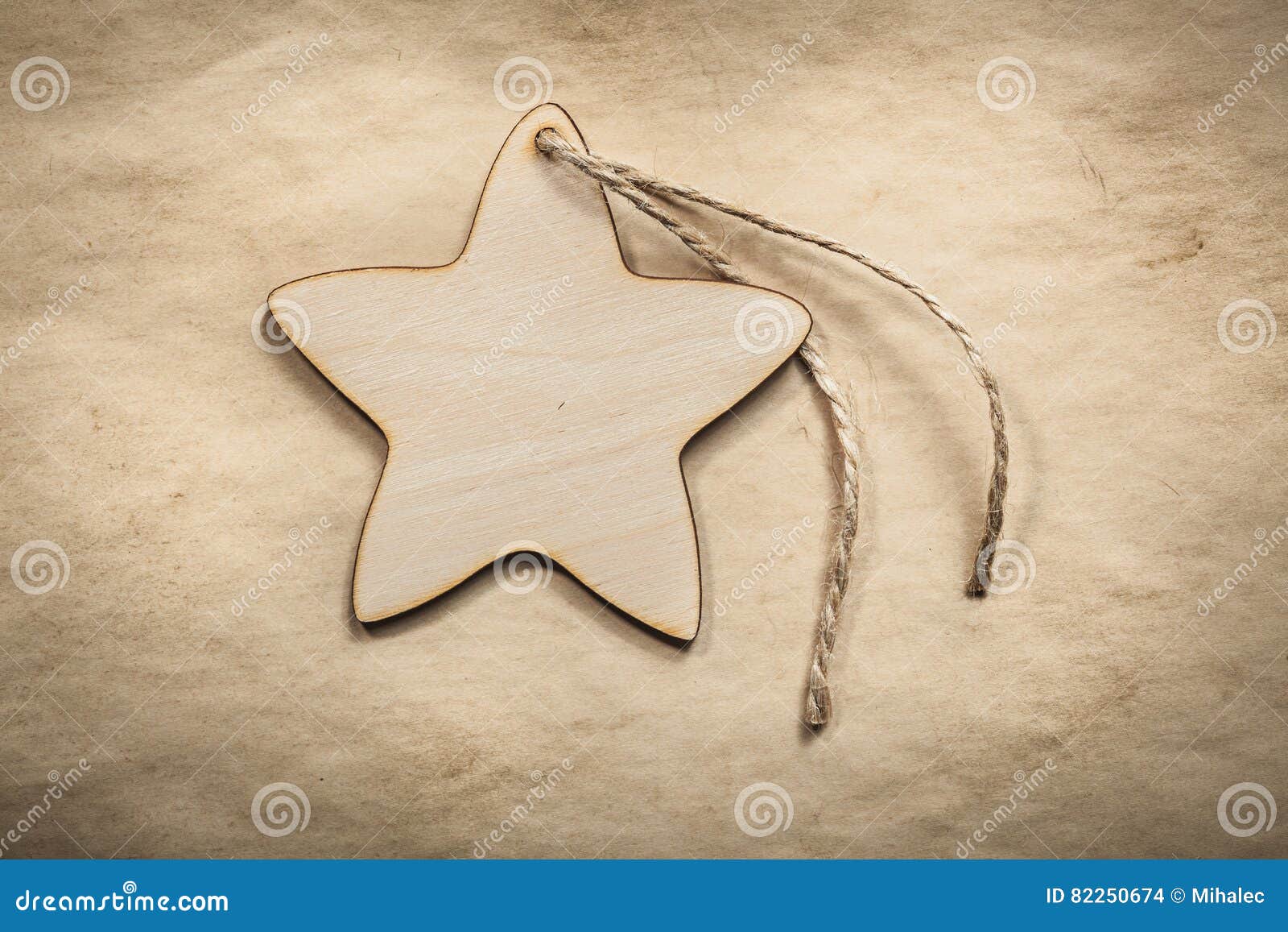 Vintage Wooden Star String on Paper Background Horizontal Image Stock ...