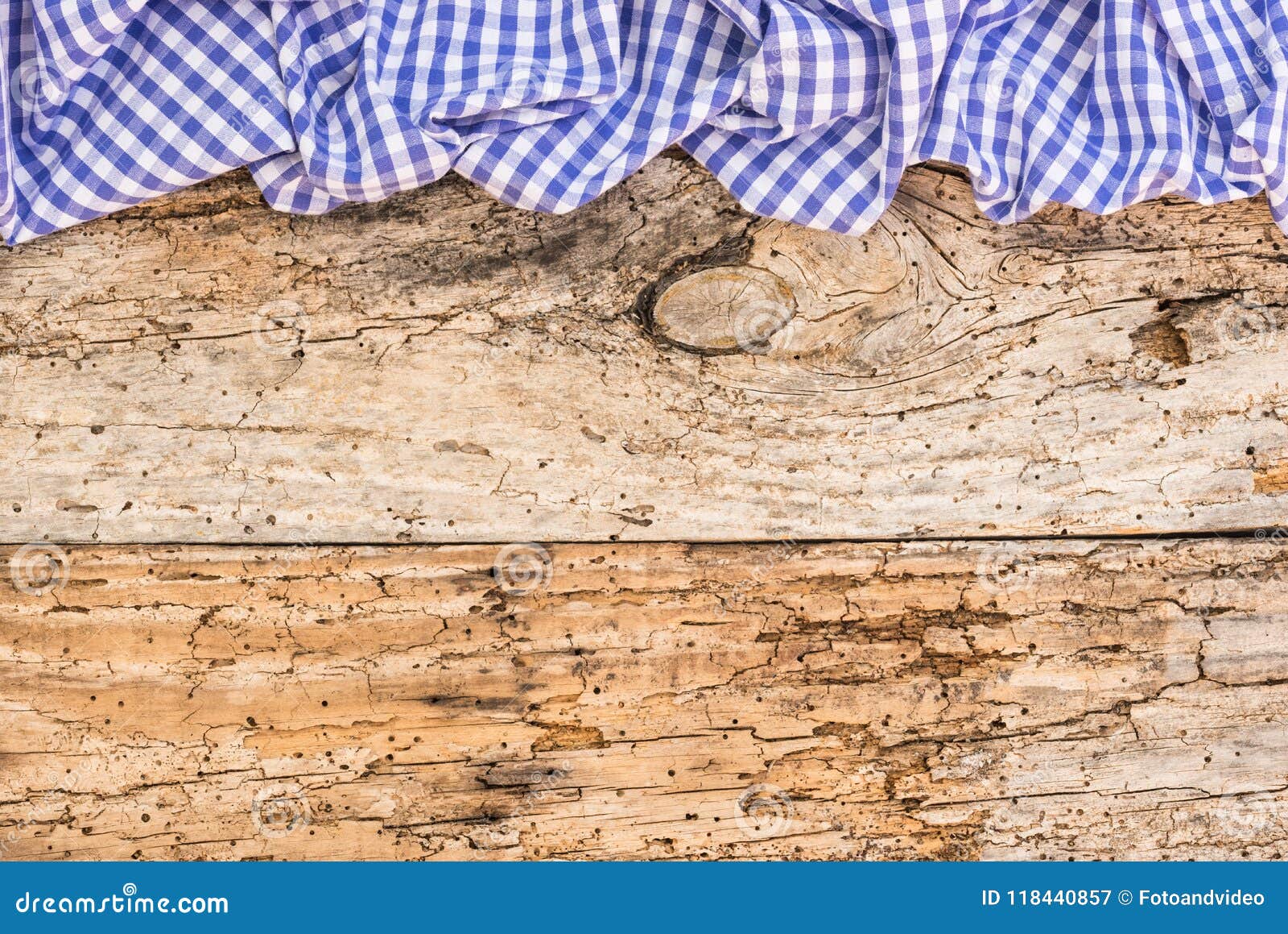 Old Kitchen Table Background with Rustic Blue Tablecloth Frame Stock ...