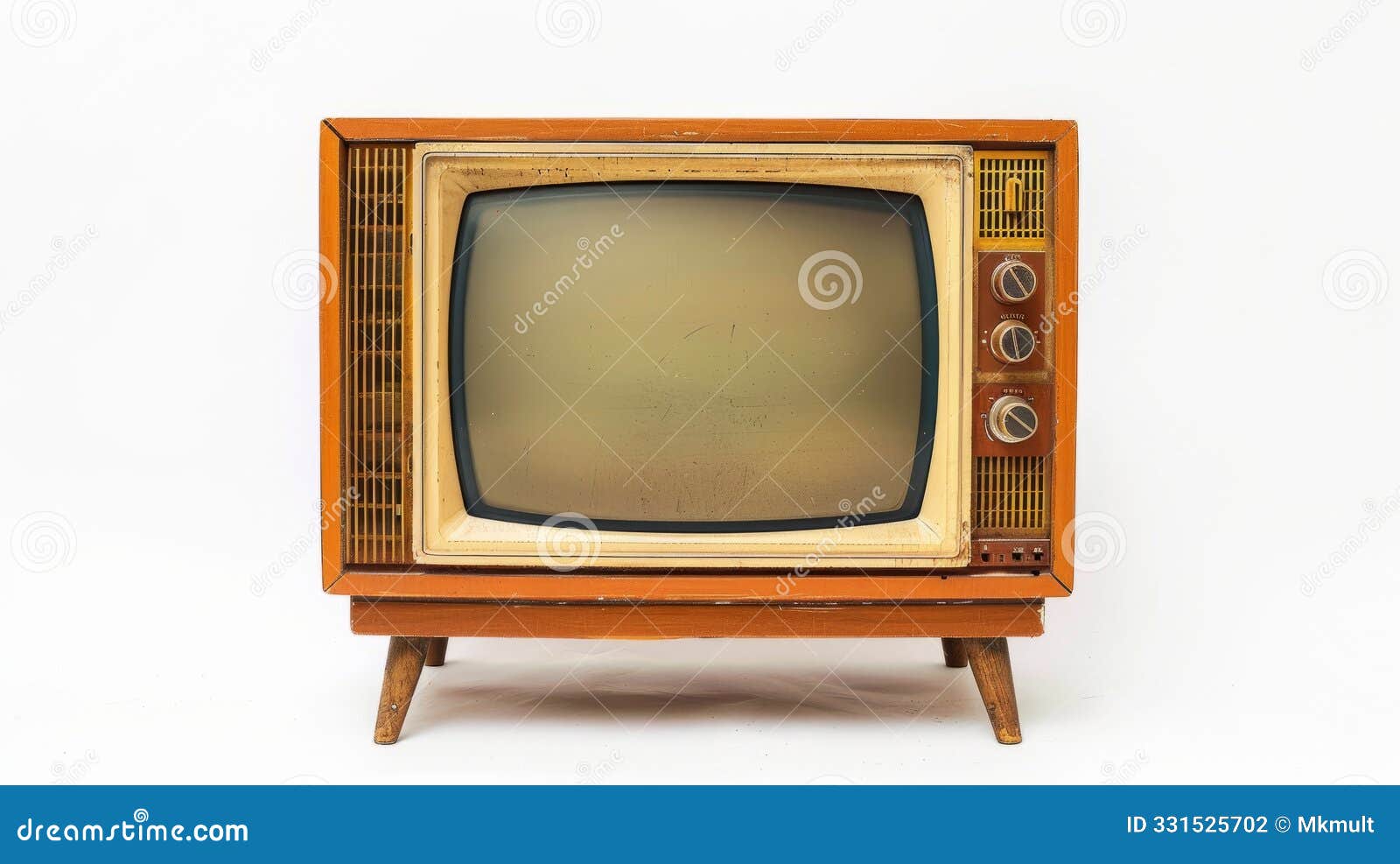 Vintage Wooden Television Set with Knobs Displayed on a White ...