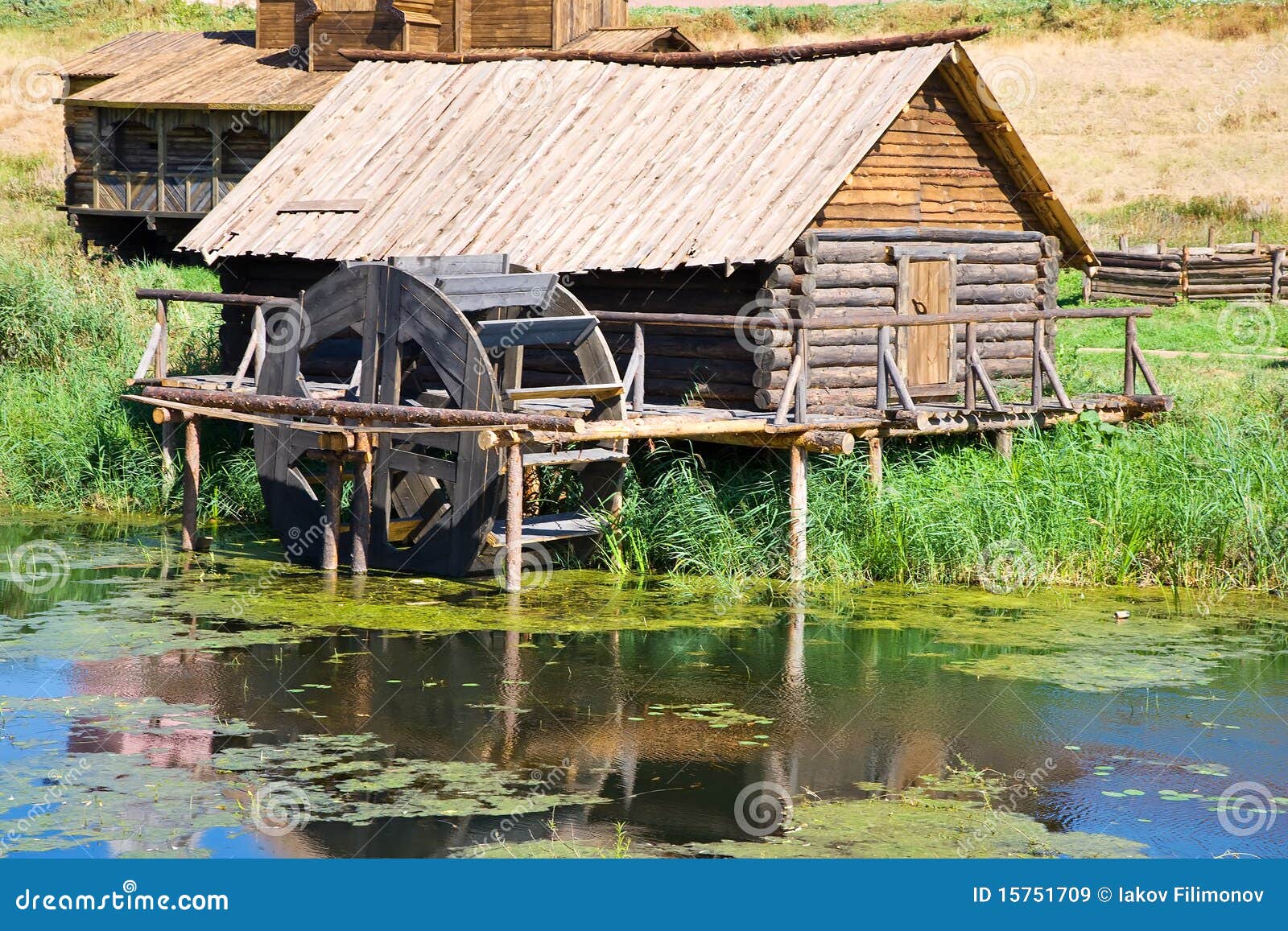 Vintage wooden water mill stock image. Image of water - 15751709