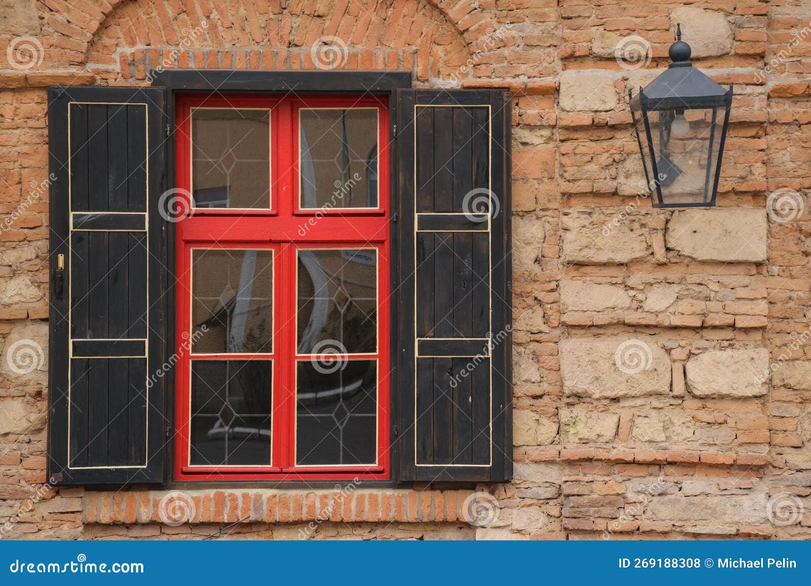 Vintage Wooden Window on the Ancient Facade Stock Photo - Image of ...