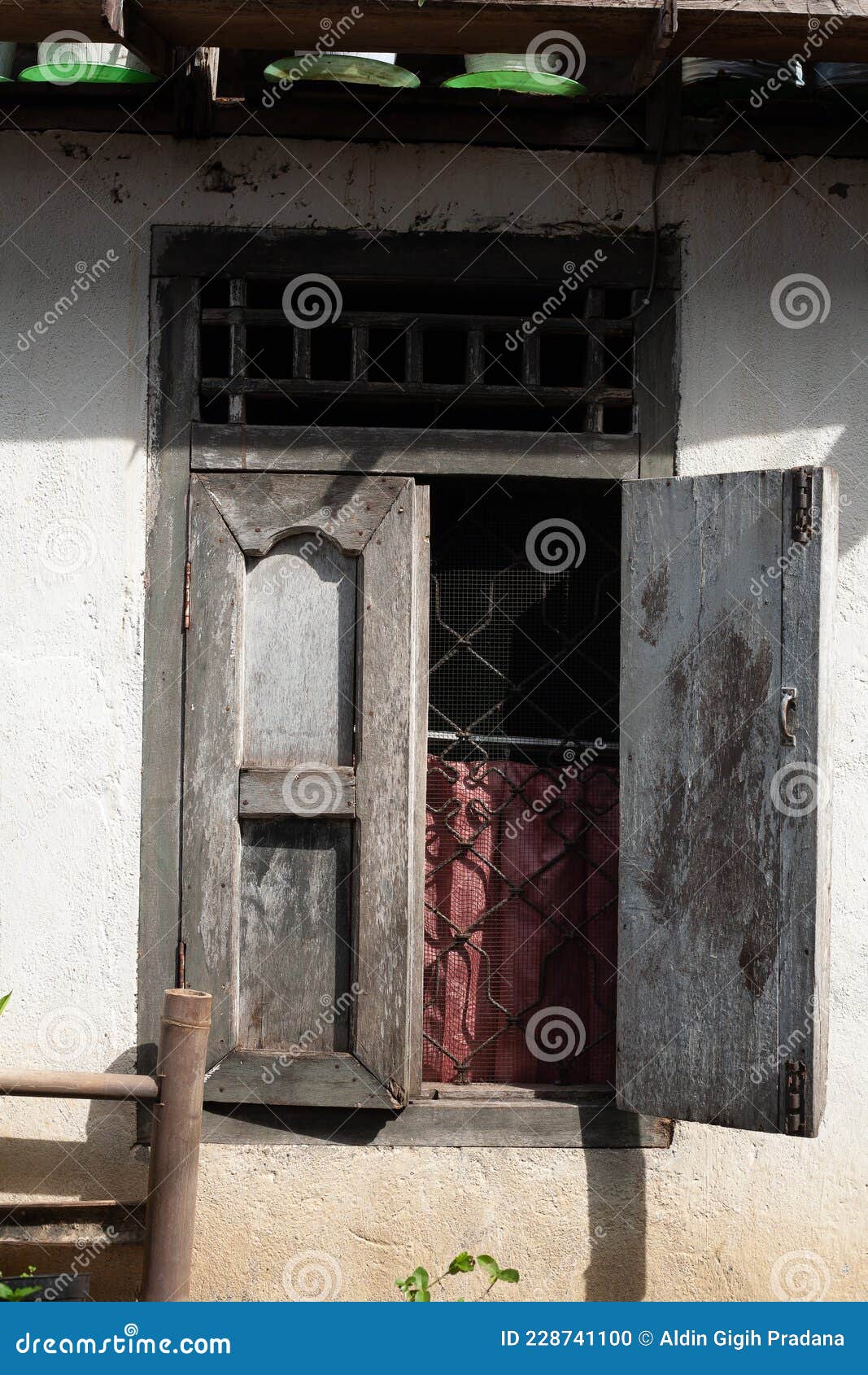 A Vintage Wooden Window Open Half Side Stock Photo - Image of side ...