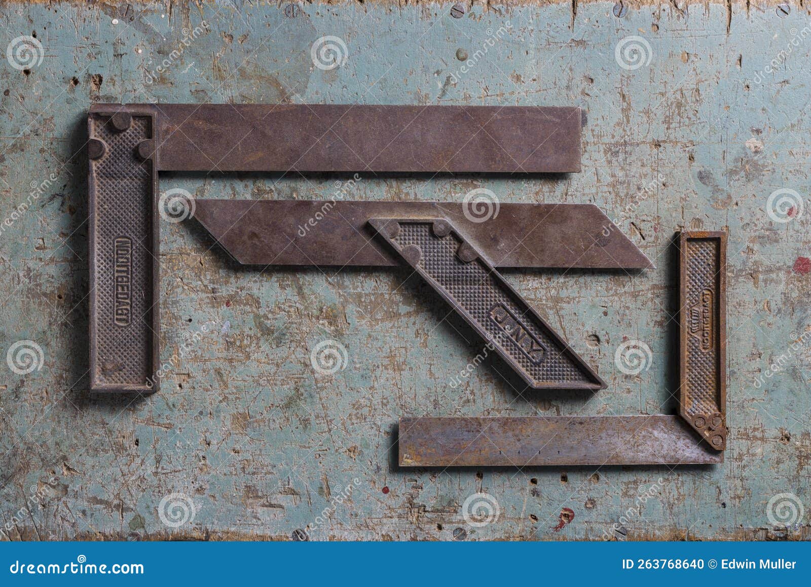 Vintage Woodworking Square Tools Flat Lay on a Rustic Surafce Stock ...