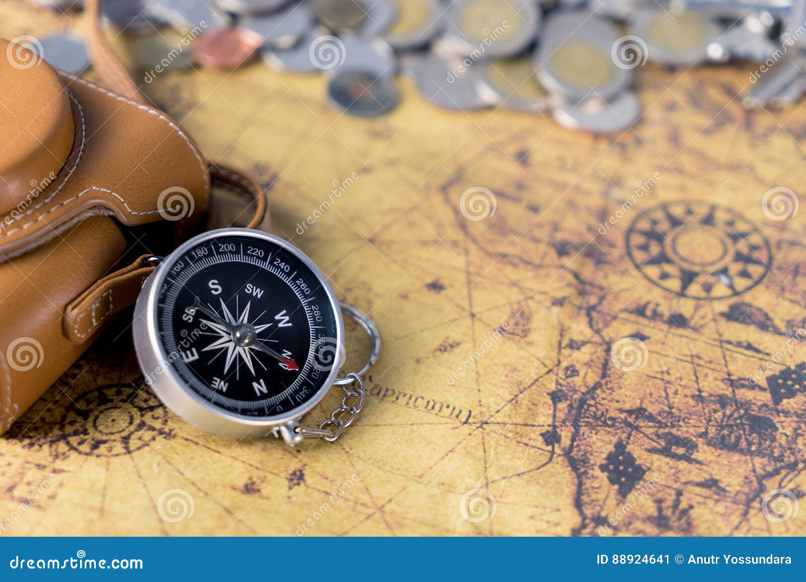 Vintage World Explorer Equipment with Camera and Compass Stock Image ...