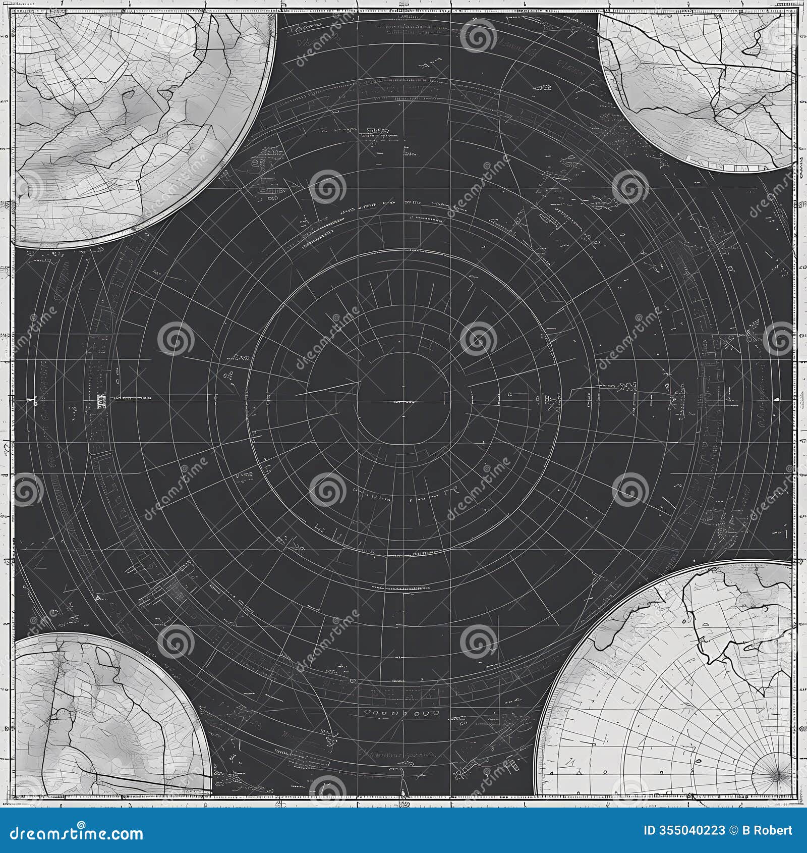 Vintage World Map with Celestial Elements Stock Illustration ...