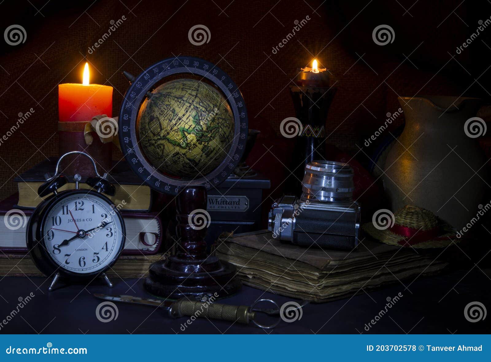 Vintage World Map with Clock Showing Travel Concept Stock Photo - Image ...