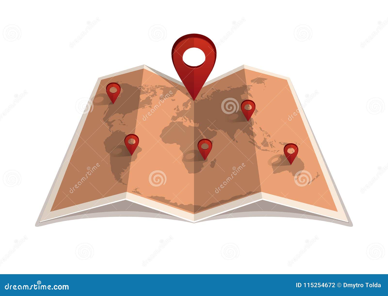 World Map With Markers. World Map With Pointer Labels Of Continents And ...