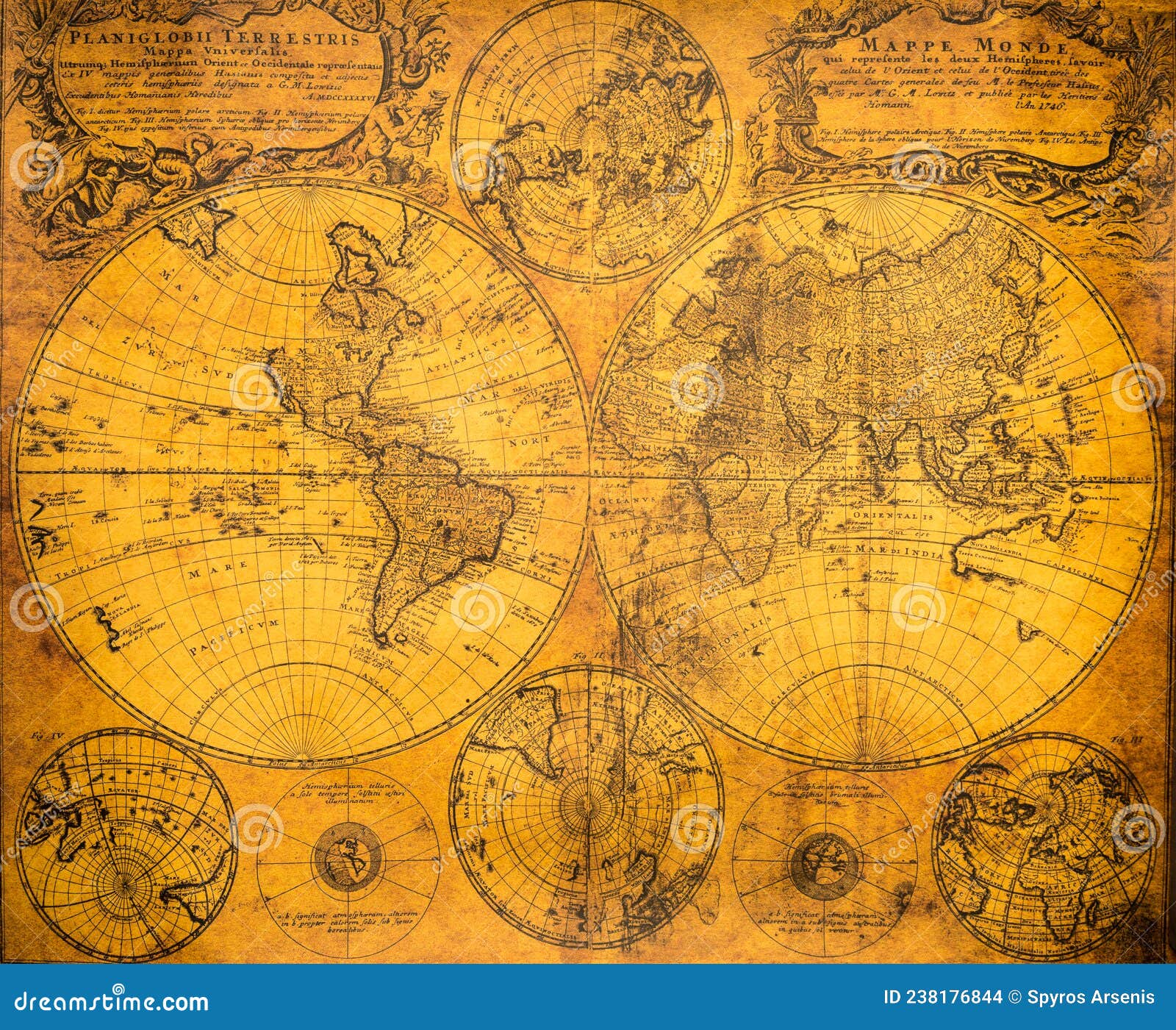 Vintage World Map on an Old Stained Parchment Stock Photo - Image of ...