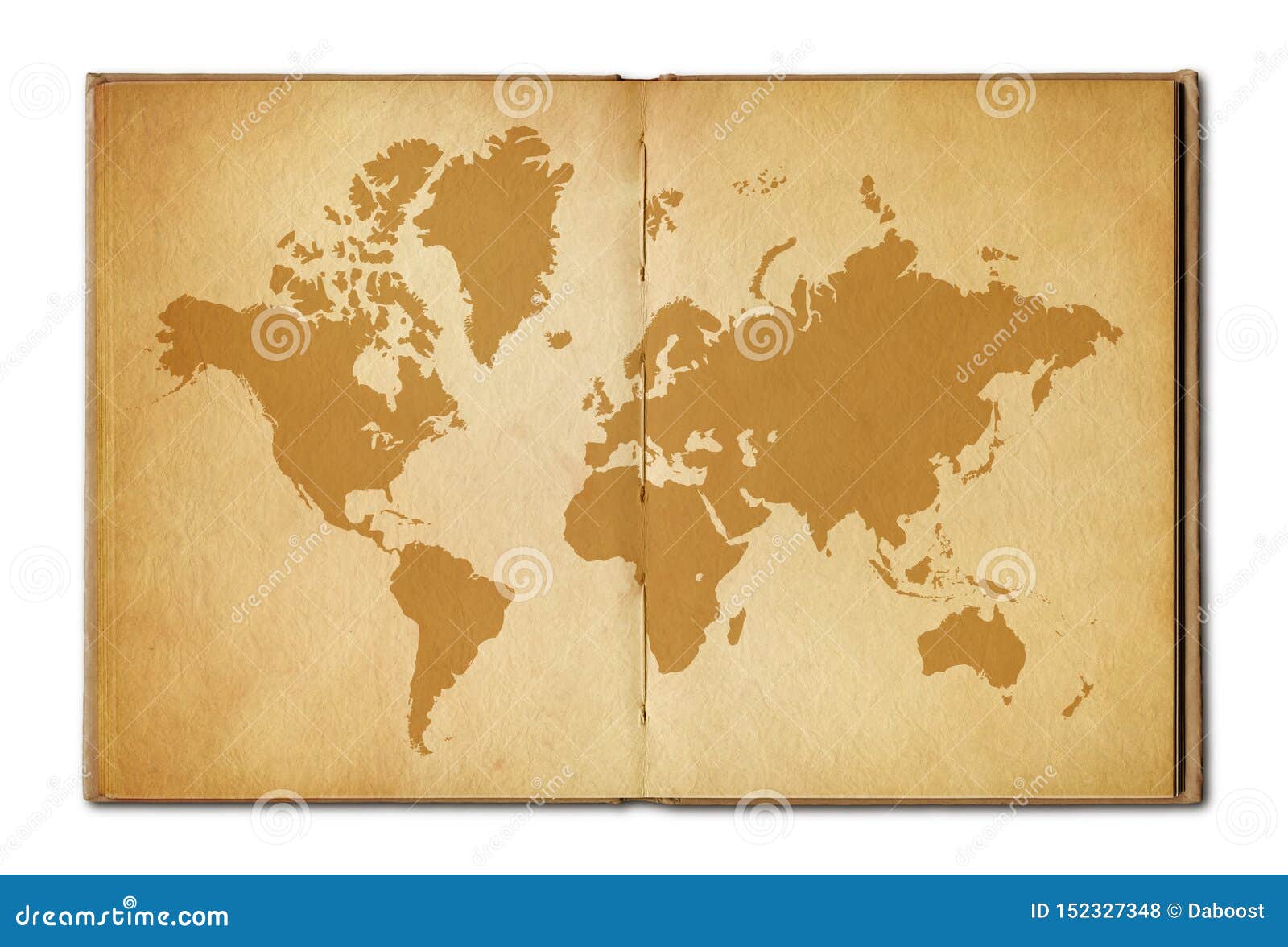 Vintage World Map on an Old Open Book Stock Illustration - Illustration ...