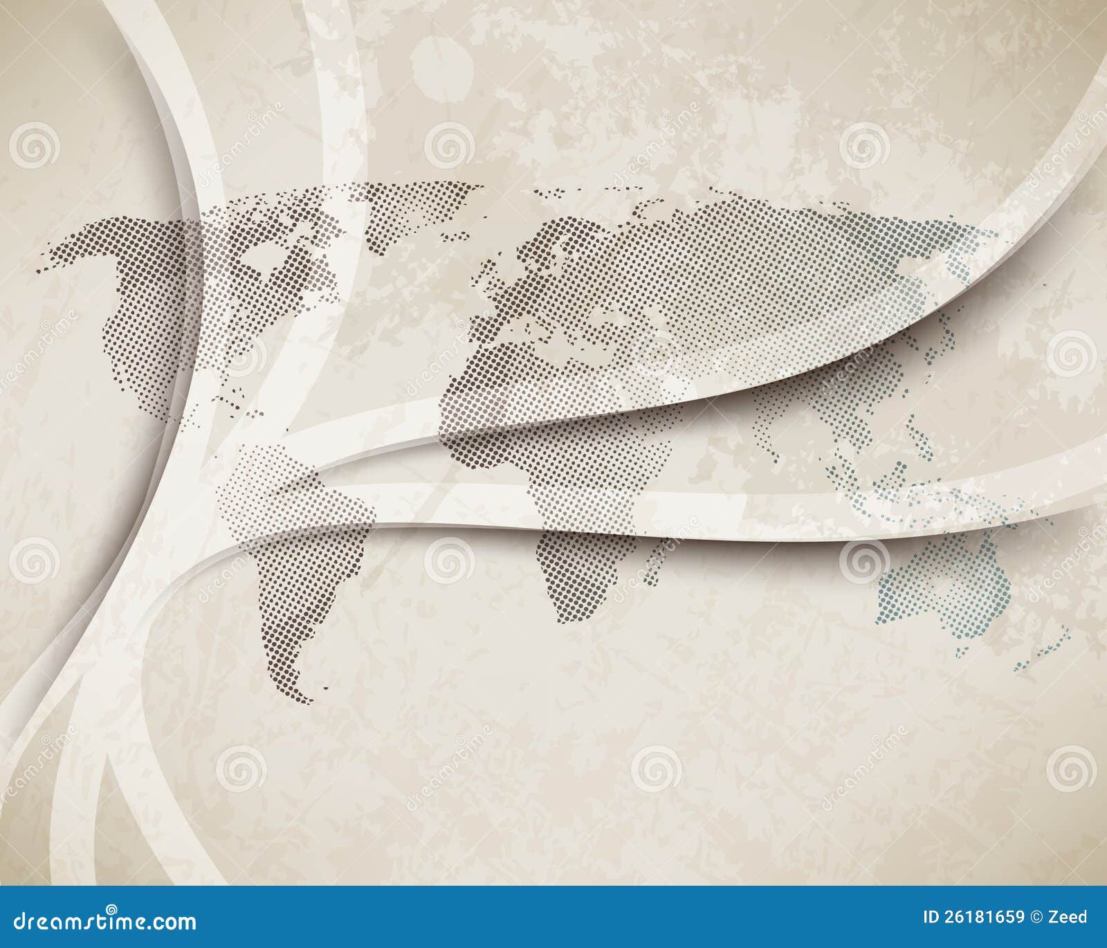 Vintage World Map with Wave Elements Background Stock Vector ...