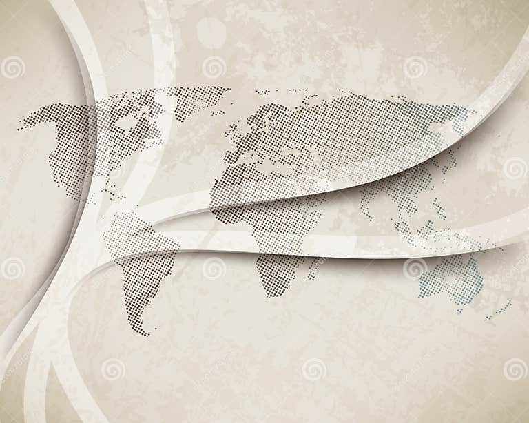 Vintage World Map with Wave Elements Background Stock Vector ...