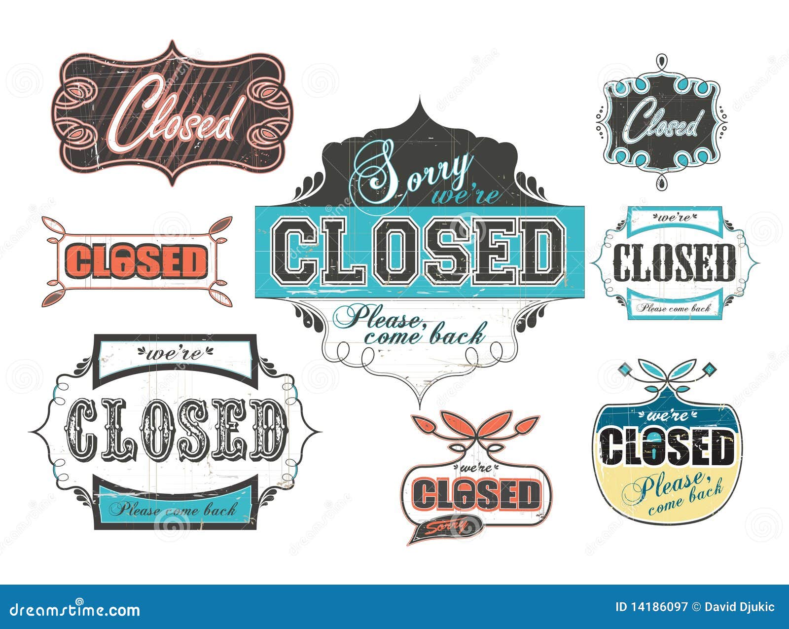 Vintage_worn_out_closed_signs Stock Vector - Illustration of store ...