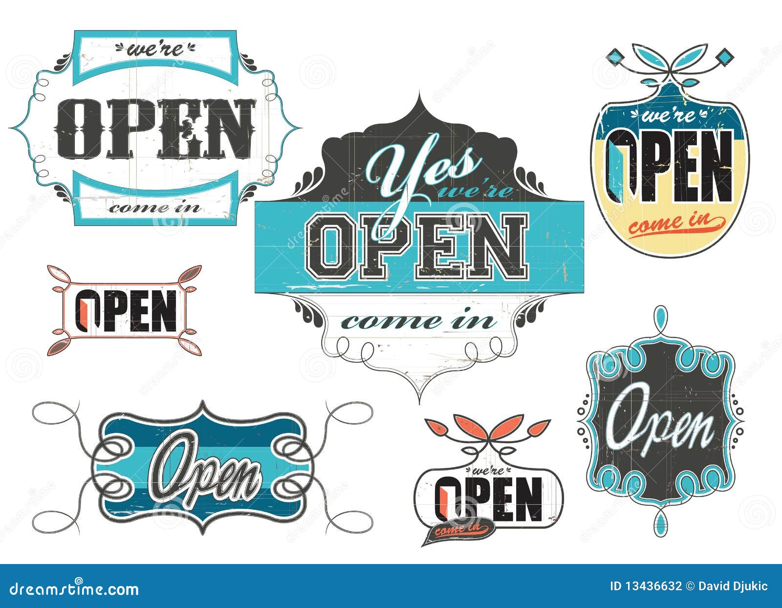 Vintage_worn_out_open_signs Stock Vector - Illustration of worn, work ...
