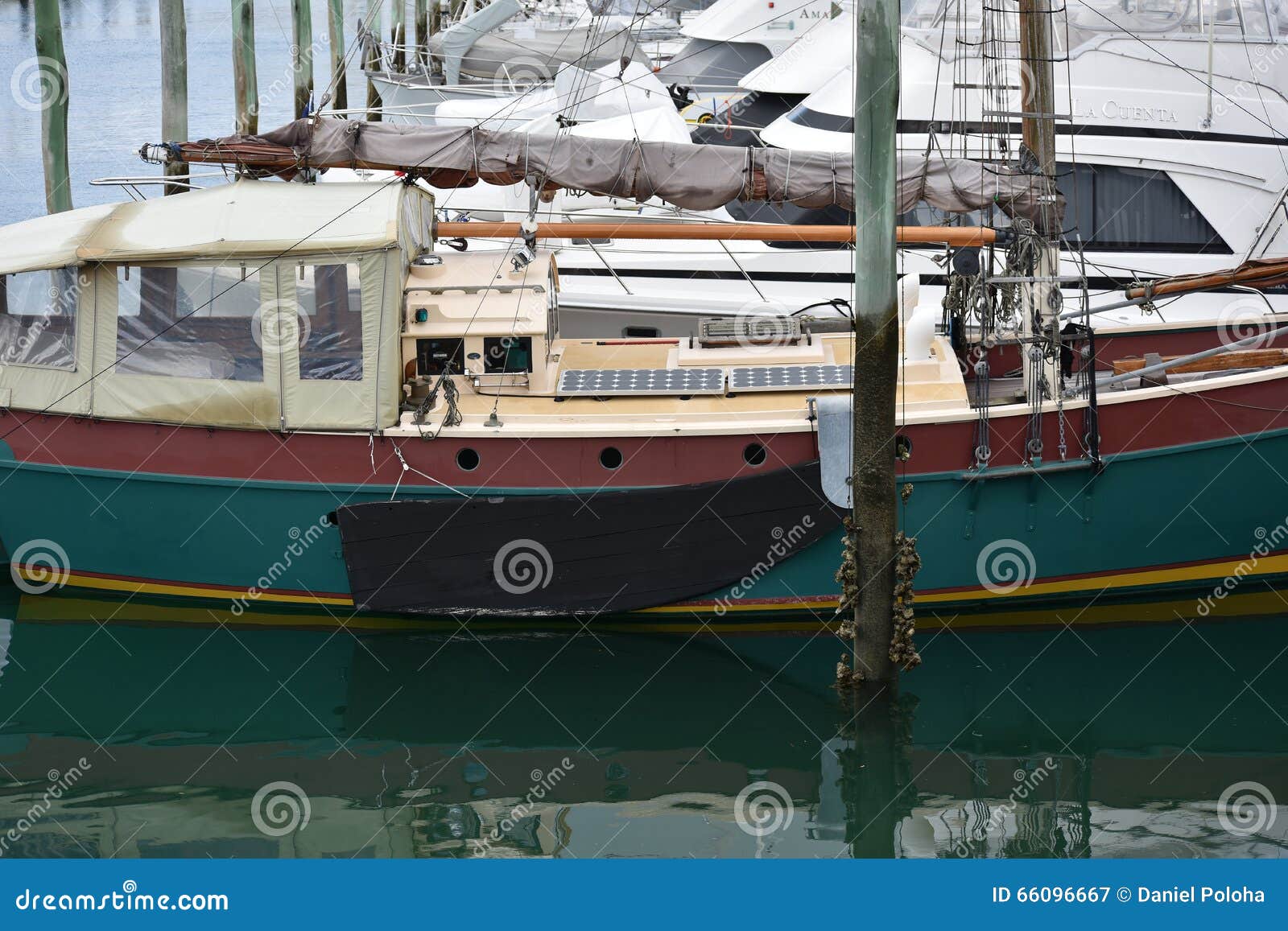 Vintage yacht in marina stock image. Image of flat, colourful - 66096667