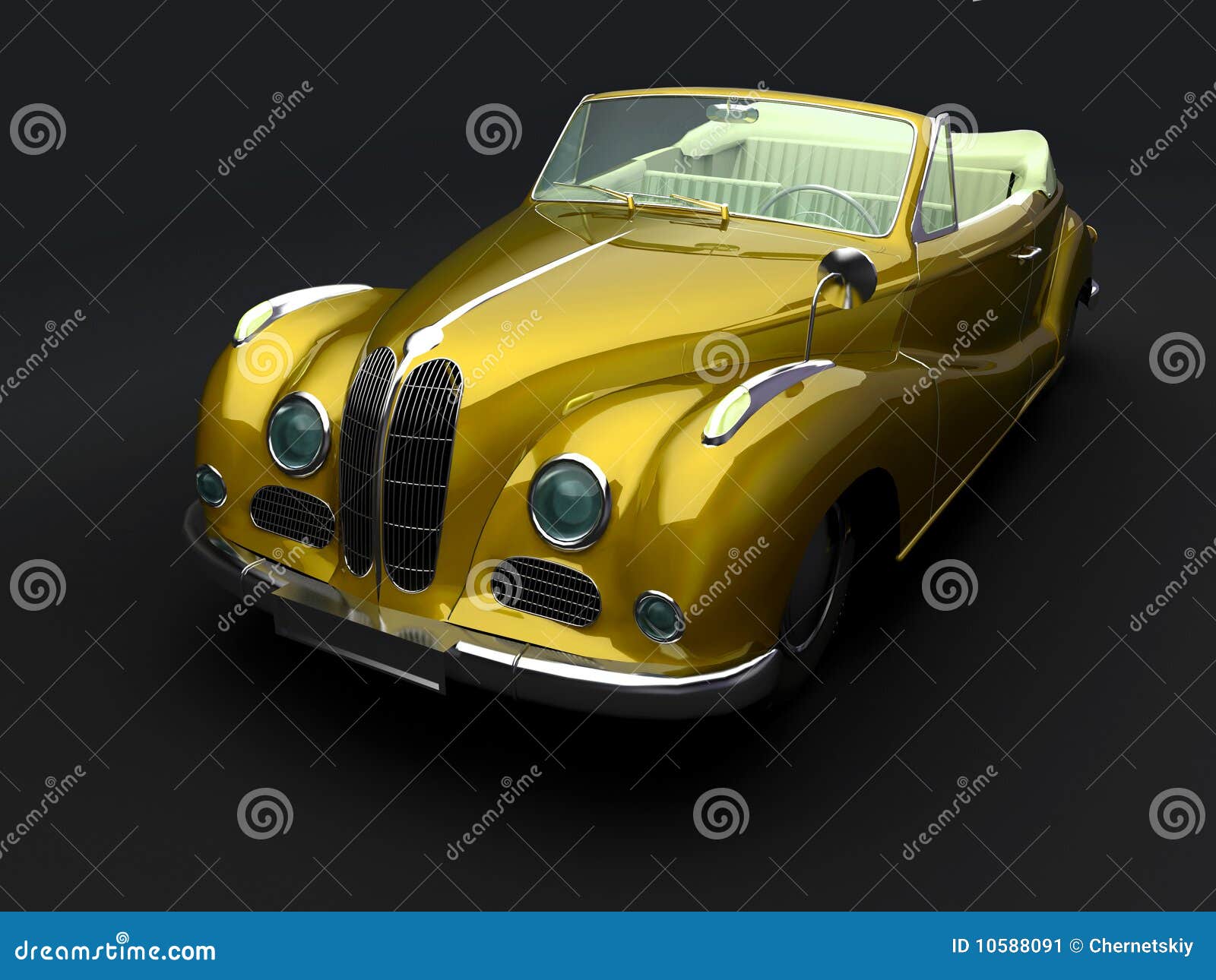 Vintage Yellow Car on Black Background Stock Illustration ...