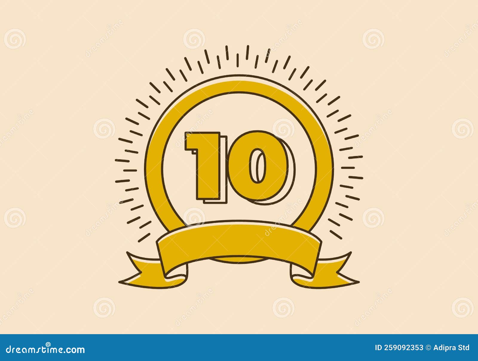 Vintage Yellow Circle Badge with Number 10 on it Stock Vector ...