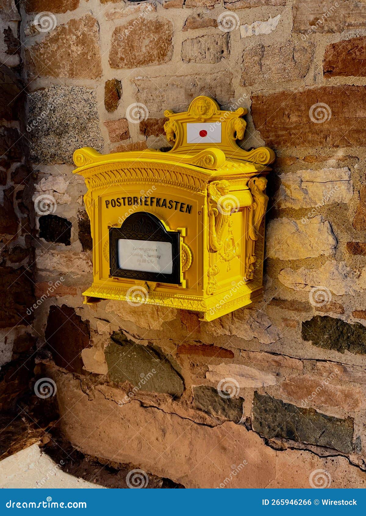Vintage Yellow Postbox Outdoors on the Wall Editorial Photo - Image of ...