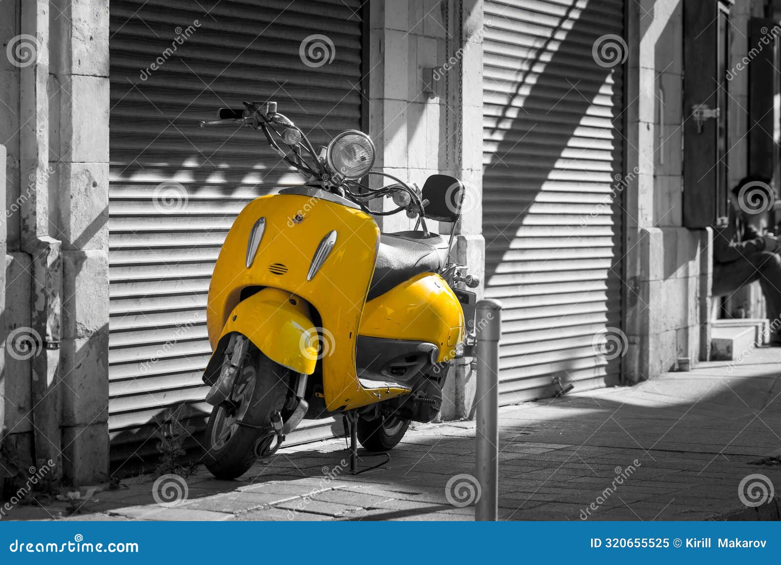 Vintage Yellow Scooter in the Old Street Stock Image - Image of city ...