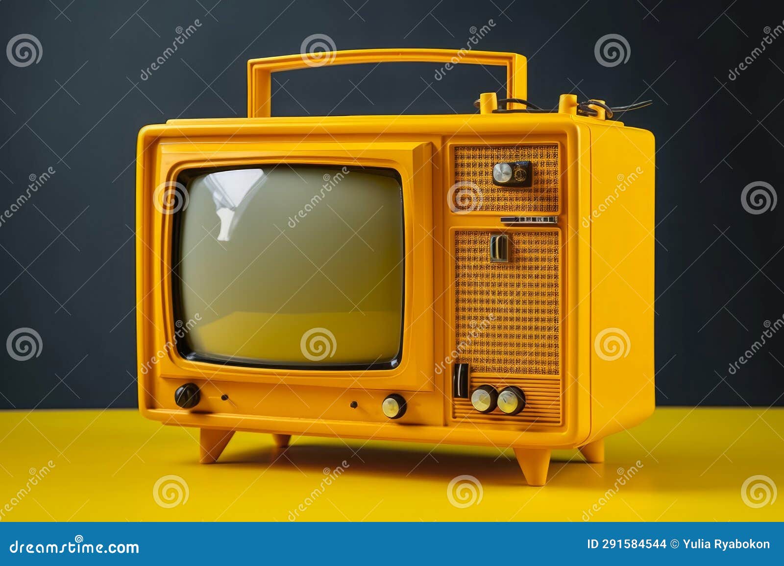 Vintage Yellow Tv Set. Generate Ai Stock Illustration - Illustration of ...