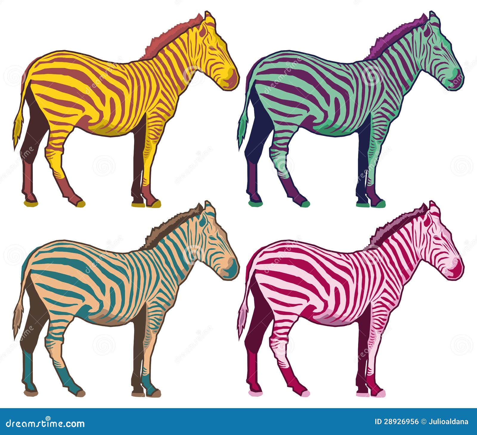 Vintage Zebra Collection - Retro Color Vector Set Stock Vector ...