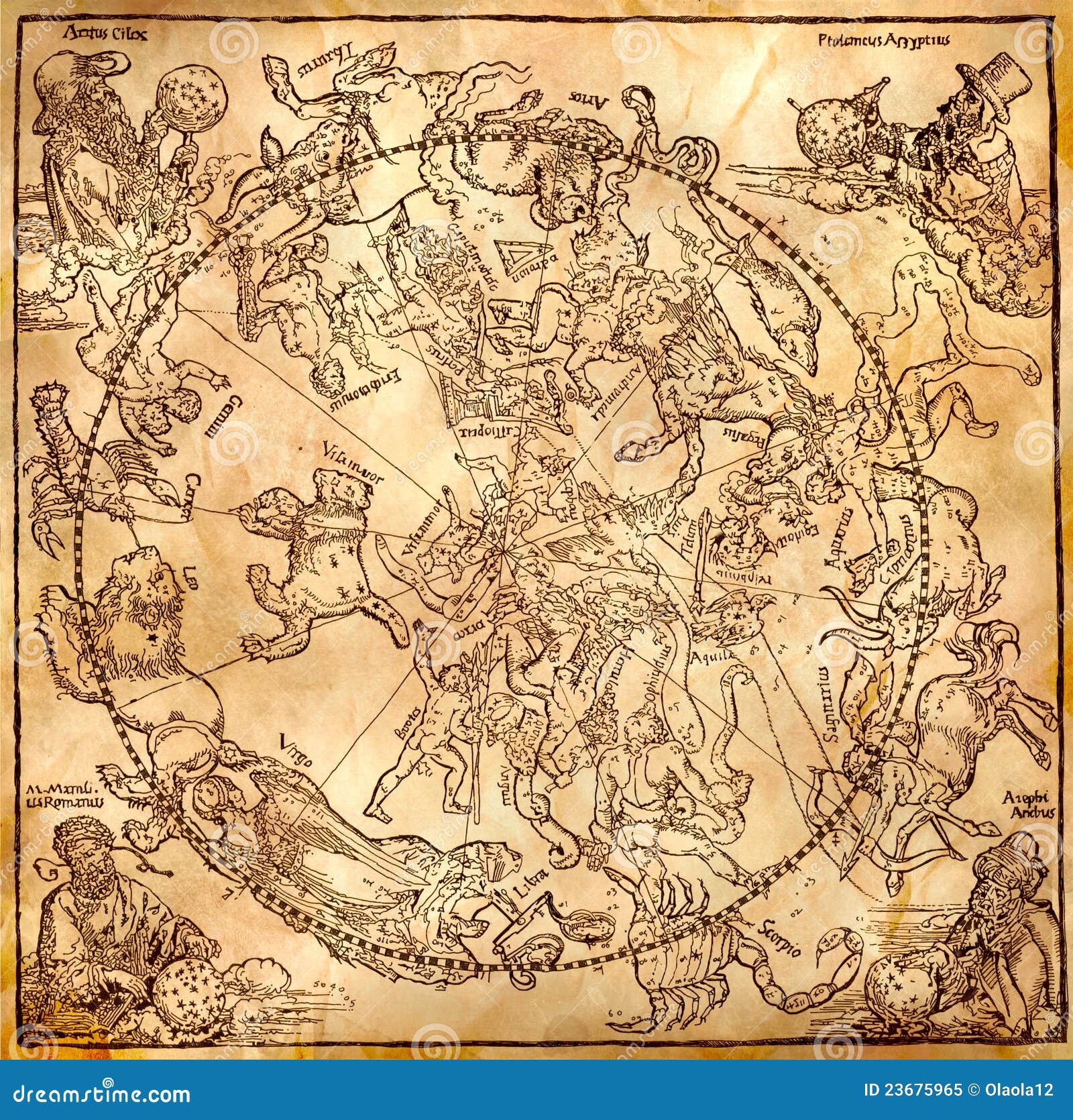 Vintage Zodiac circle stock illustration. Illustration of stars - 23675965