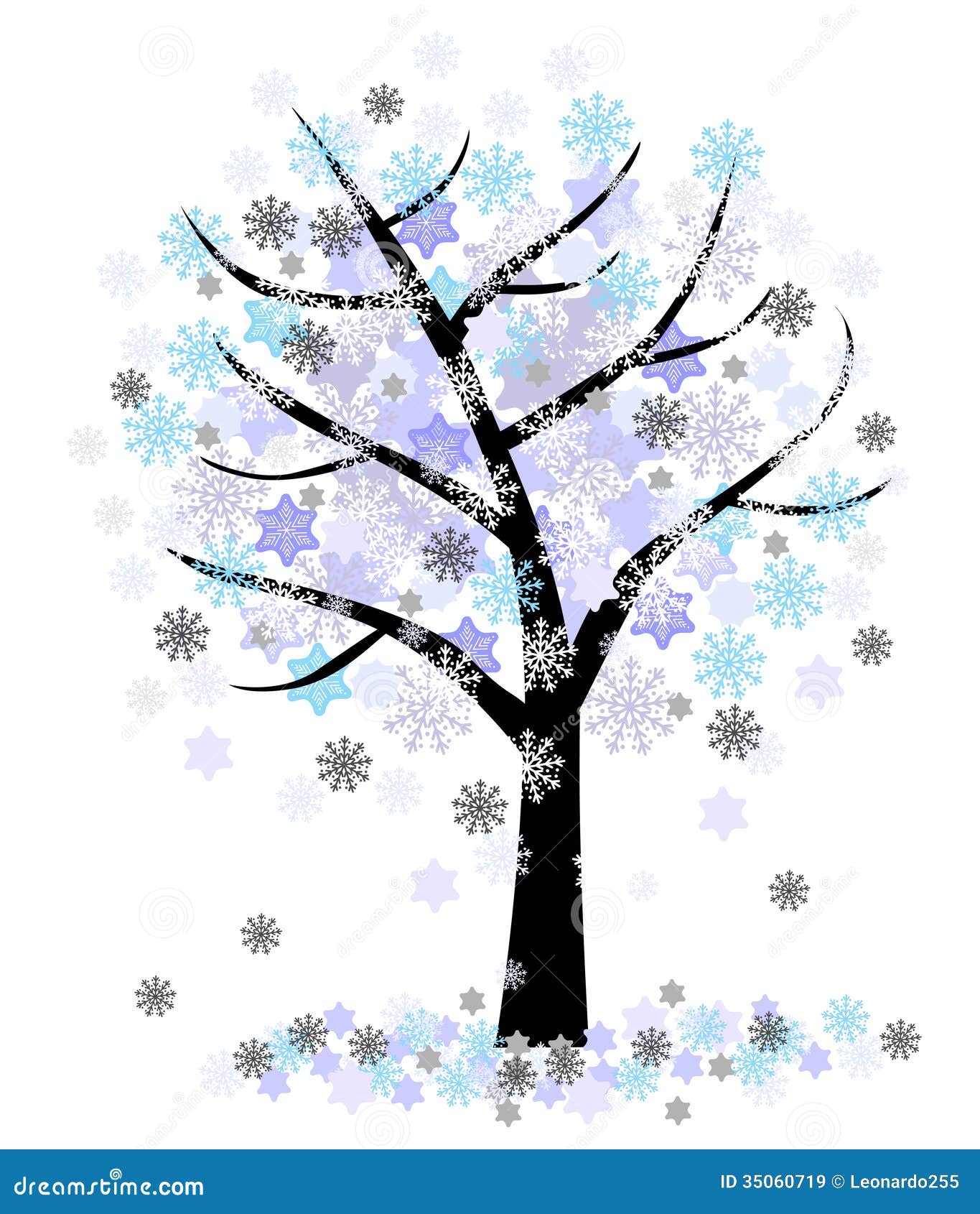 Vinterträd med snöflingor vektor illustrationer. Illustration av ...