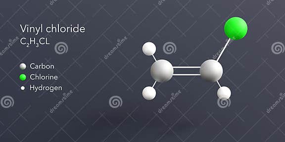Vinyl Chloride Molecule 3d Rendering, Flat Molecular Structure with ...