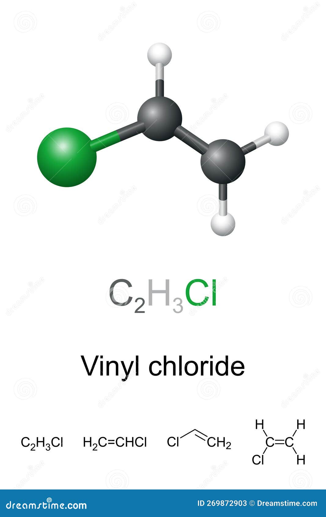 Vinyl Chloride, VCM, Chloroethene, Molecule Model and Chemical Formul ...