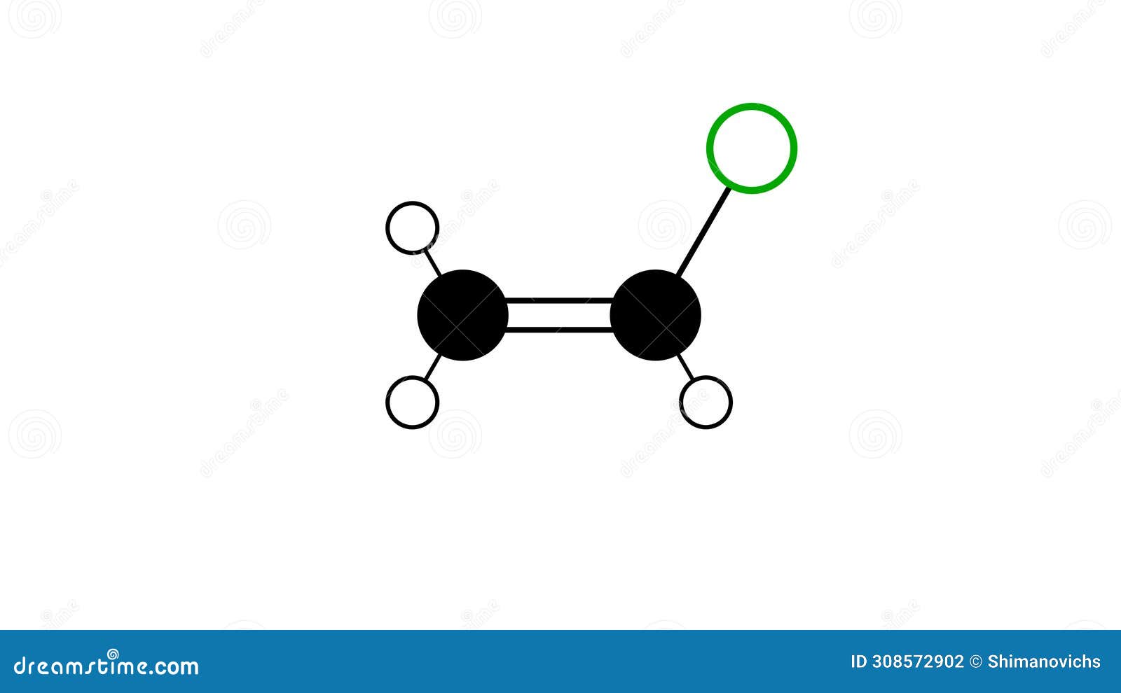 Vinyl Chloride Molecule, Structural Chemical Formula, Ball-and-stick ...