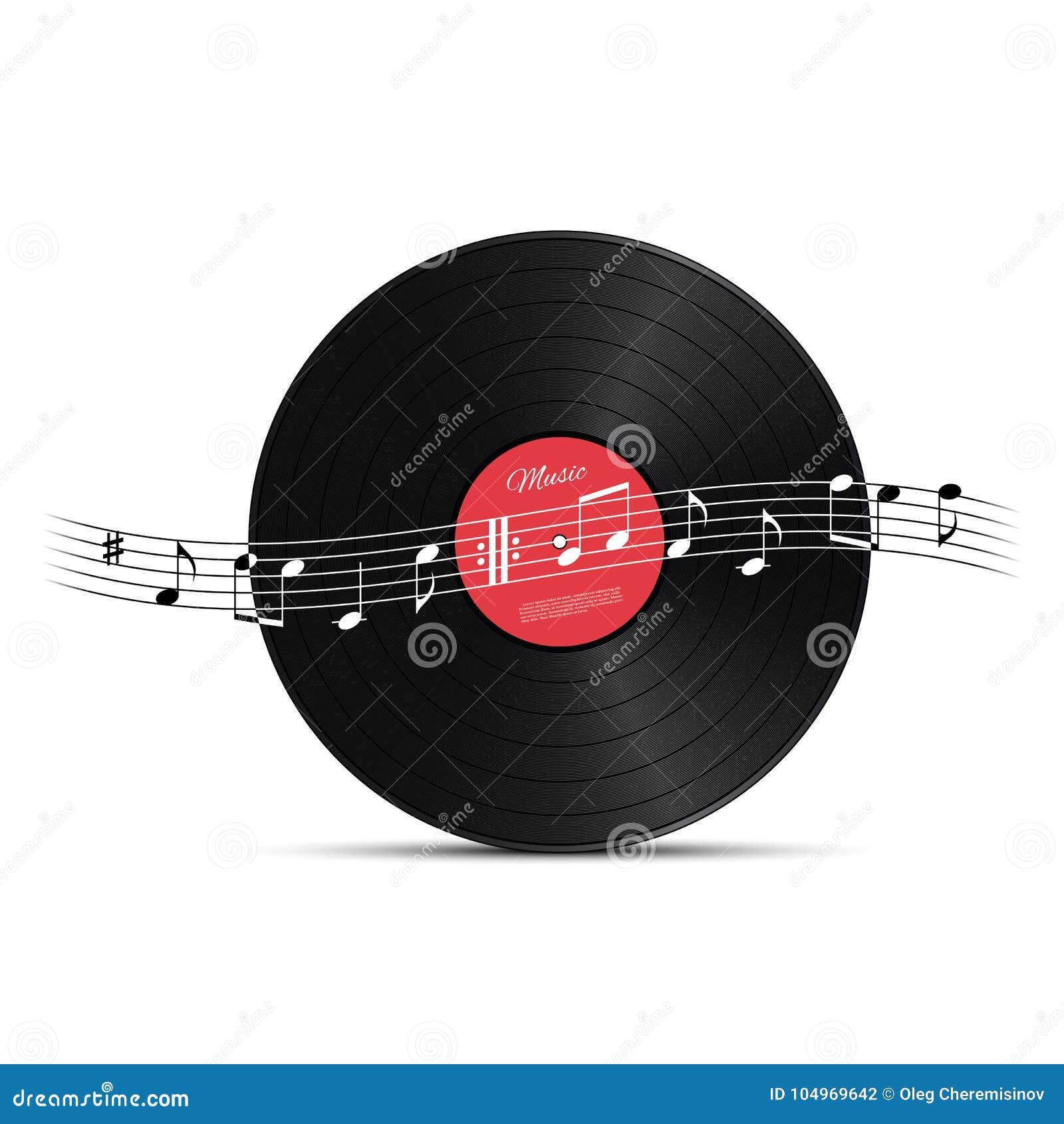 Vinyl Disc and Music Note Wave. Vector Music Design Element. Stock ...