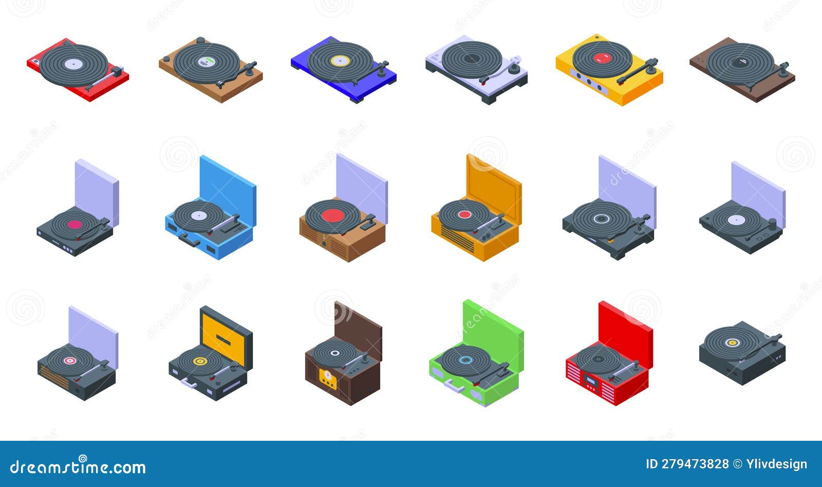 Vinyl Player Icons Set Isometric Vector. Music Record Stock Vector ...